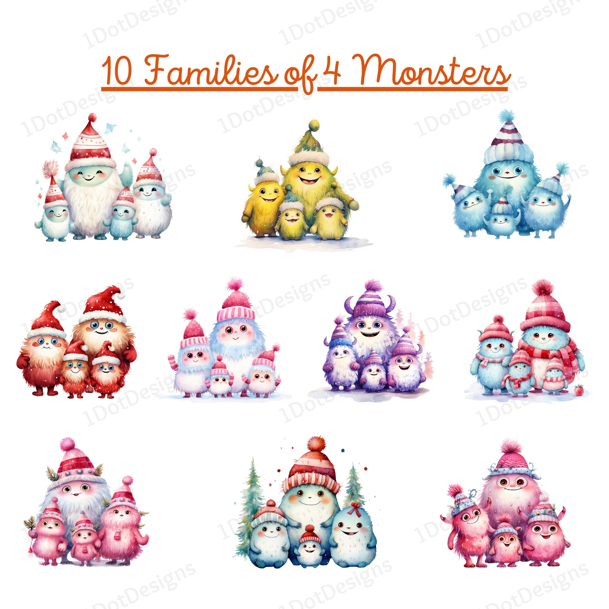 Christmas Monsters Family Clipart Bundle, Christmas PNG, Christmas ...
