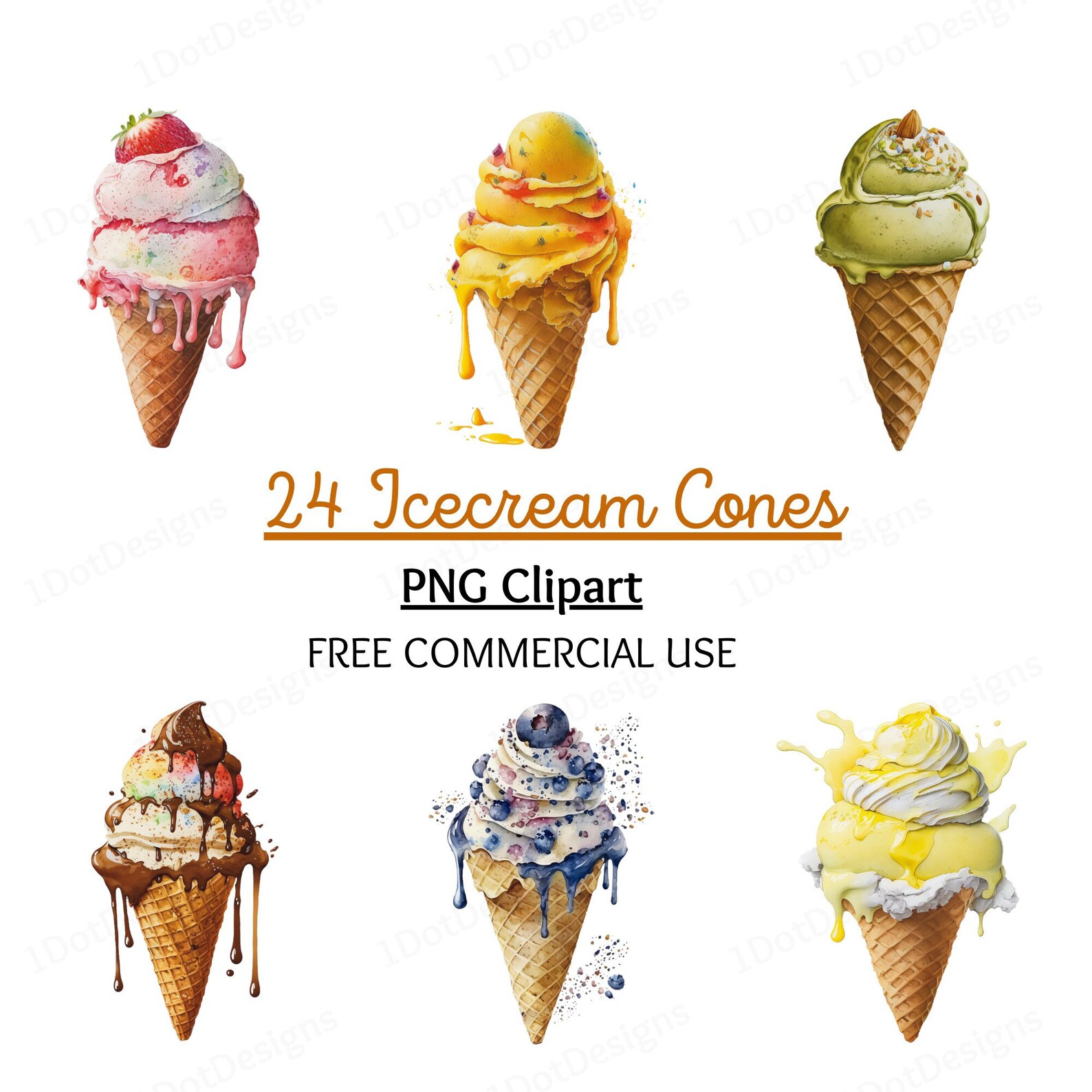 Summer Icecream Clipart Bundle, Summer PNG, Watercolor Clipart, Fruit ...
