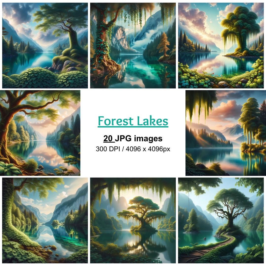 Forest Lake Digital Paper - 20 Jpgs, Forest Lake Backdrop, Forest Lake ...