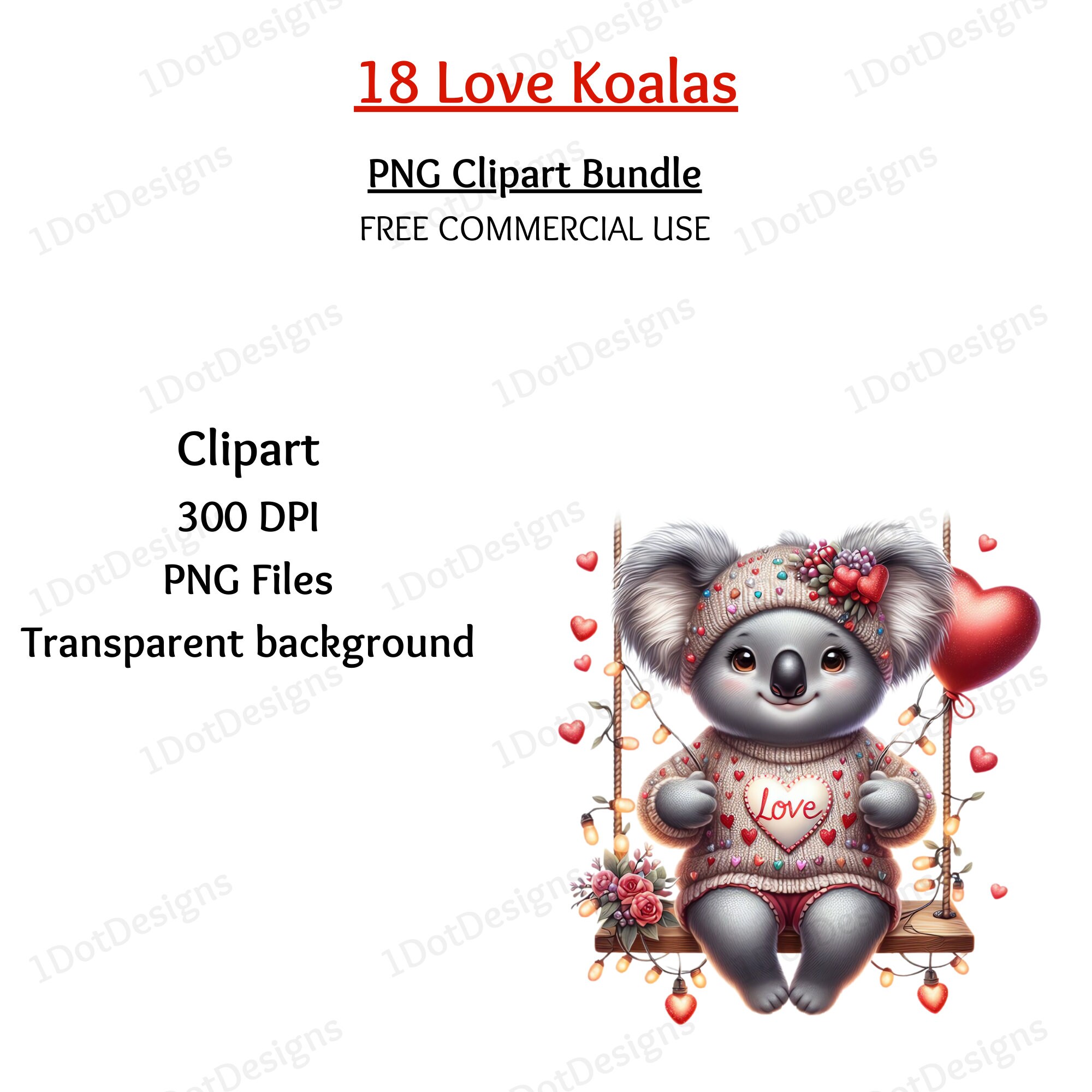 Valentine Koala Clipart Bundle, Valentines Day Clipart, Love Clipart ...