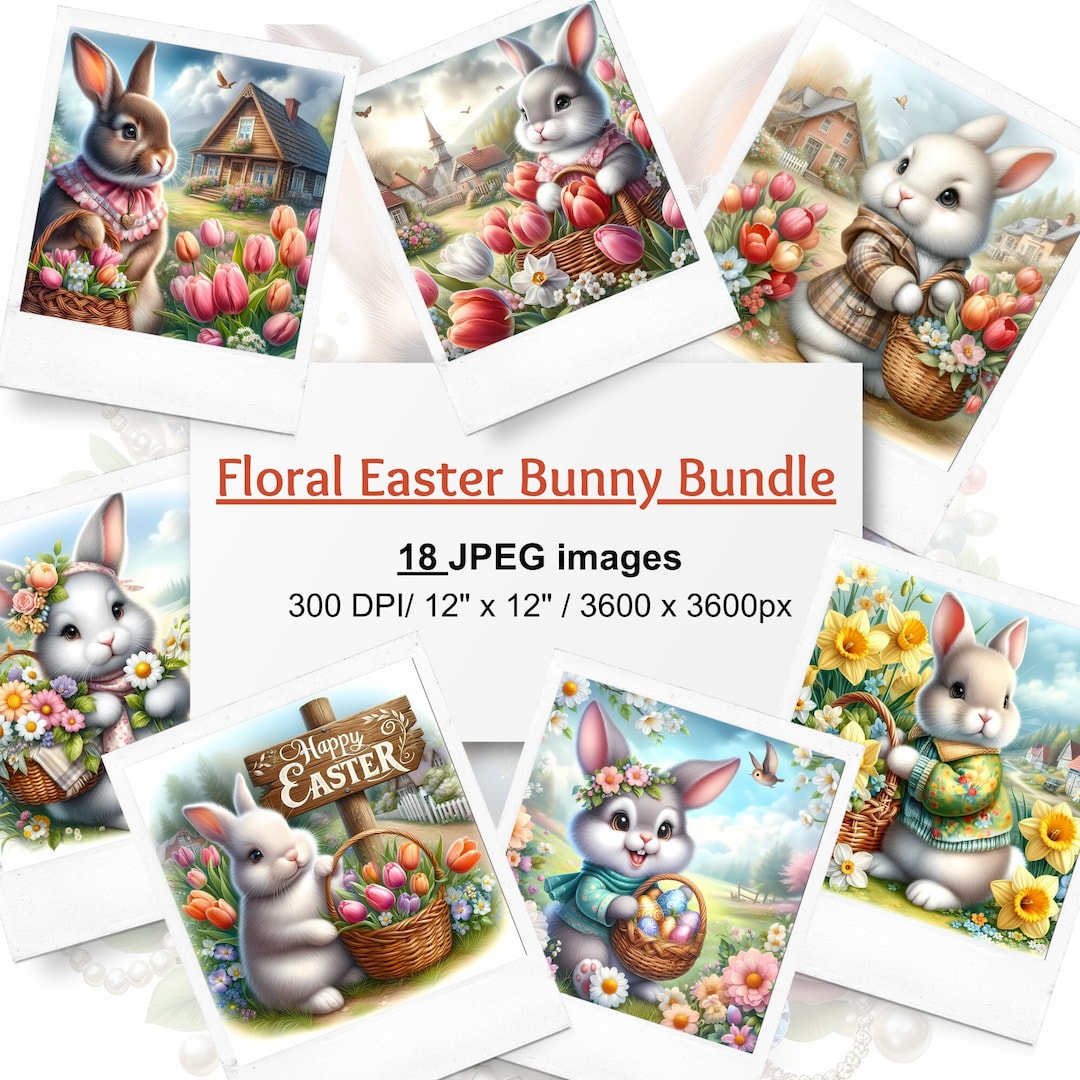 18 Jpgs Floral Easter Bunny Digital Paper, Easter Papers, Easter ...