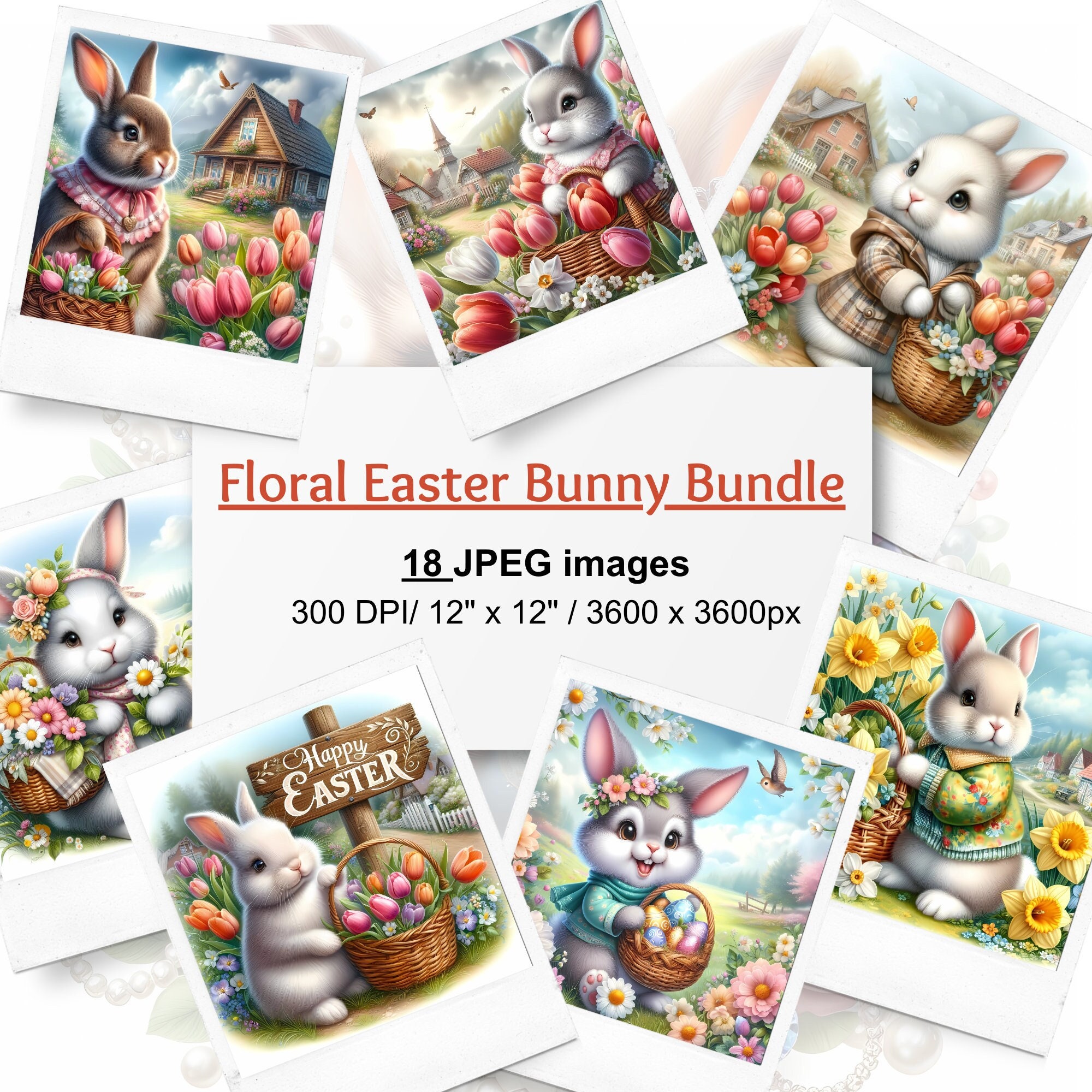18 Jpgs Floral Easter Bunny Digital Paper, Easter Papers, Easter ...