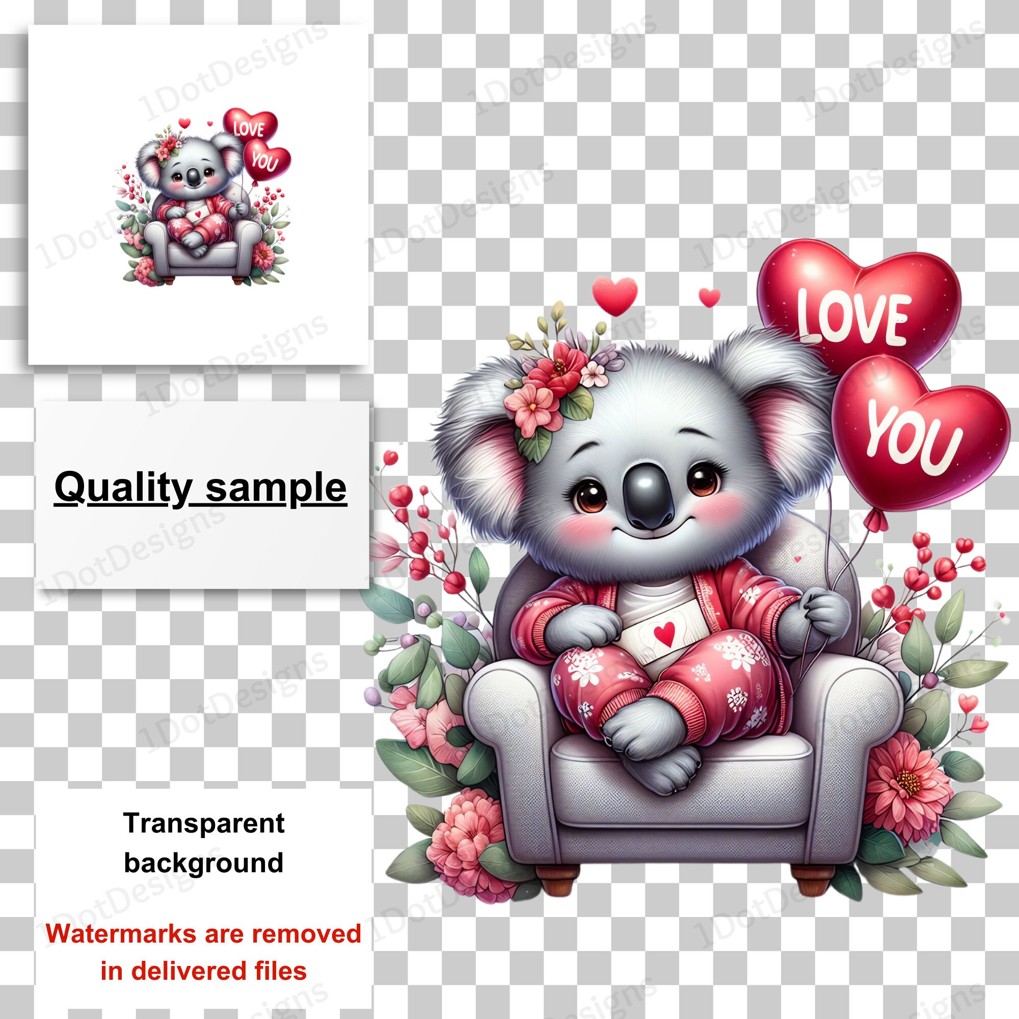 Valentine Koala Clipart Bundle, Valentines Day Clipart, Love Clipart ...