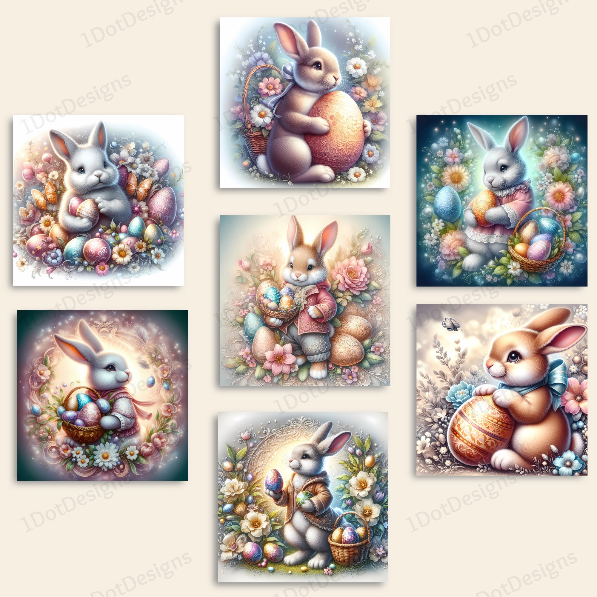 16 Jpgs Vintage Easter Bunny Digital Paper, Easter Papers, Easter ...