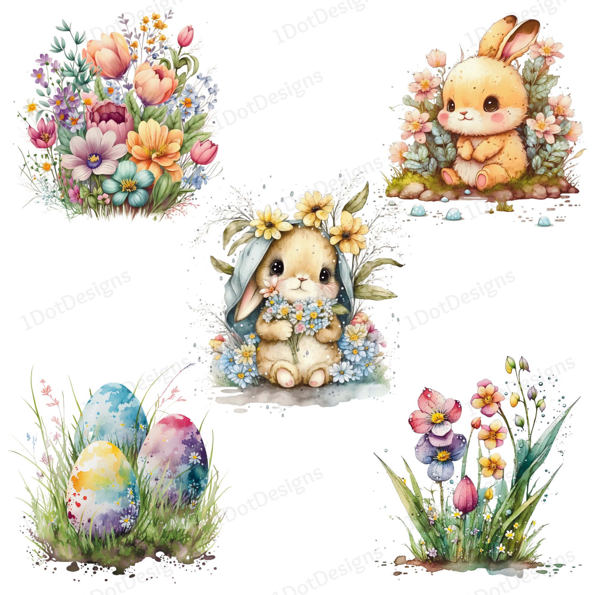 Pastel Easter Clipart Bundle, Easter PNG, Watercolor Clipart, Easter ...