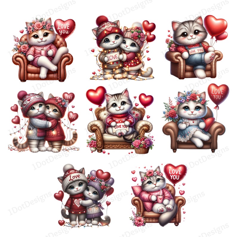 Valentine Cat Clipart Bundle, Valentines Day Clipart, Love Clipart ...