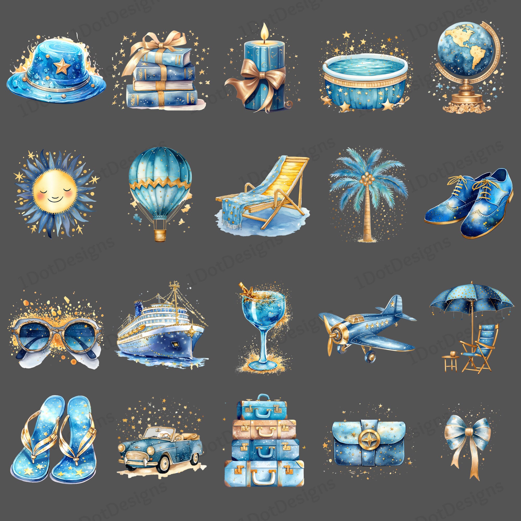 Festive Vacation Clipart Bundle, Christmas Vacation PNG, Watercolor ...