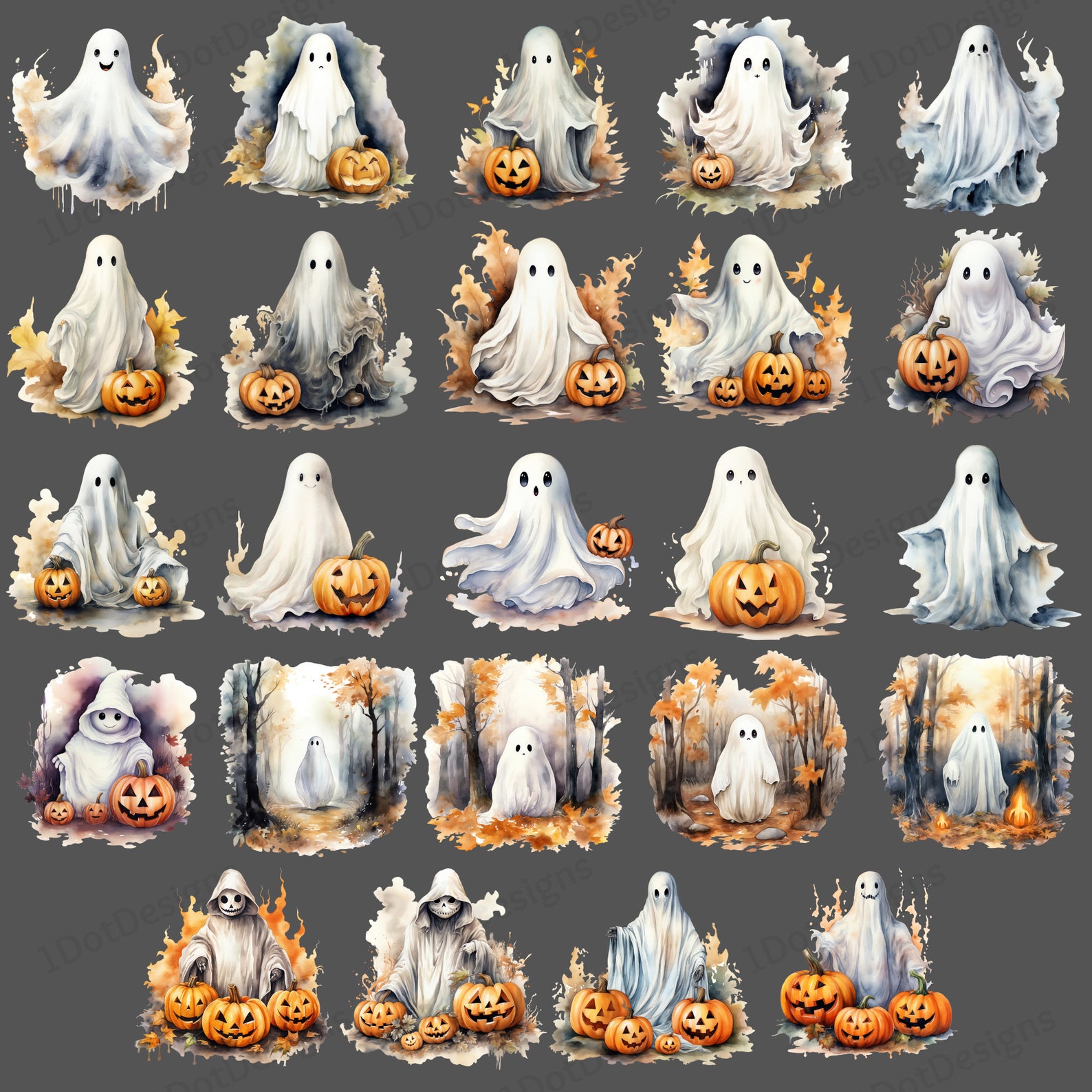 Watercolor Halloween Ghost Clipart, Spooky PNG (digital Download) - Etsy