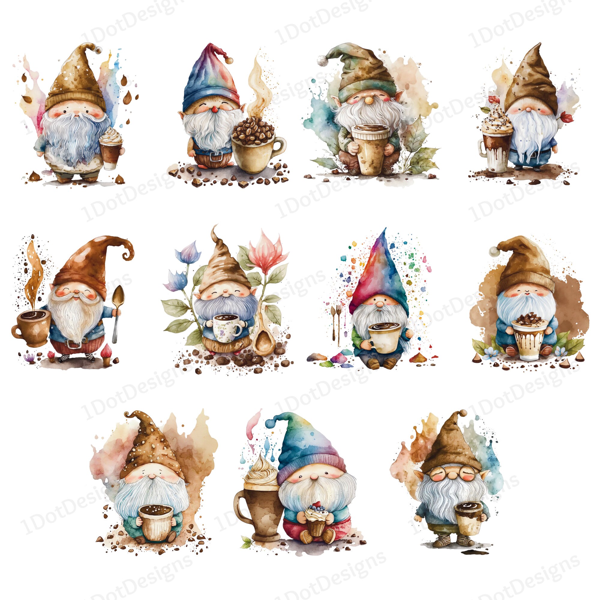Coffee Gnome PNG Clipart, Watercolor Gnomes, Gnome Png, Coffee Clipart ...