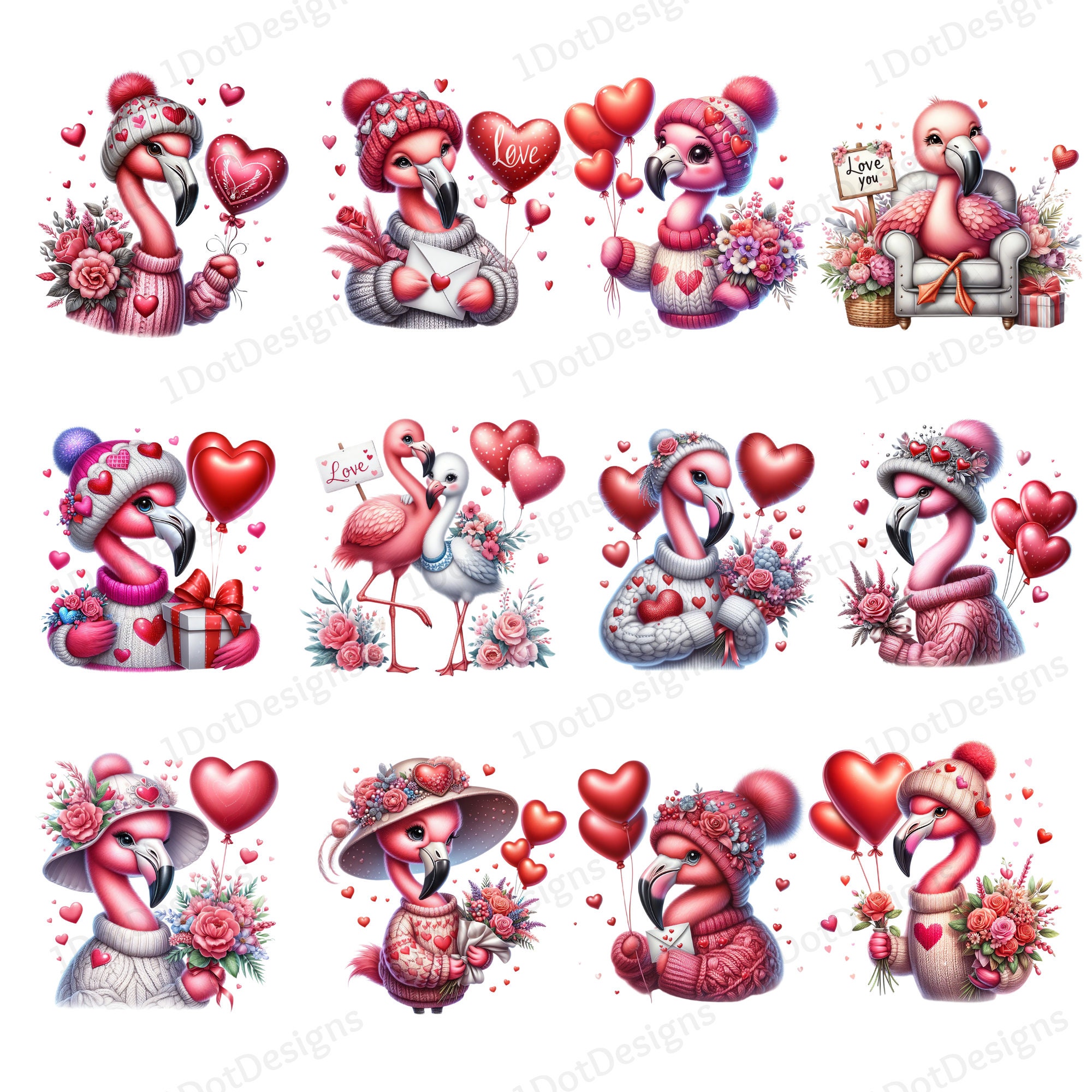 Valentines Flamingo Clipart Bundle, Valentines Day Clipart, Flamingo ...