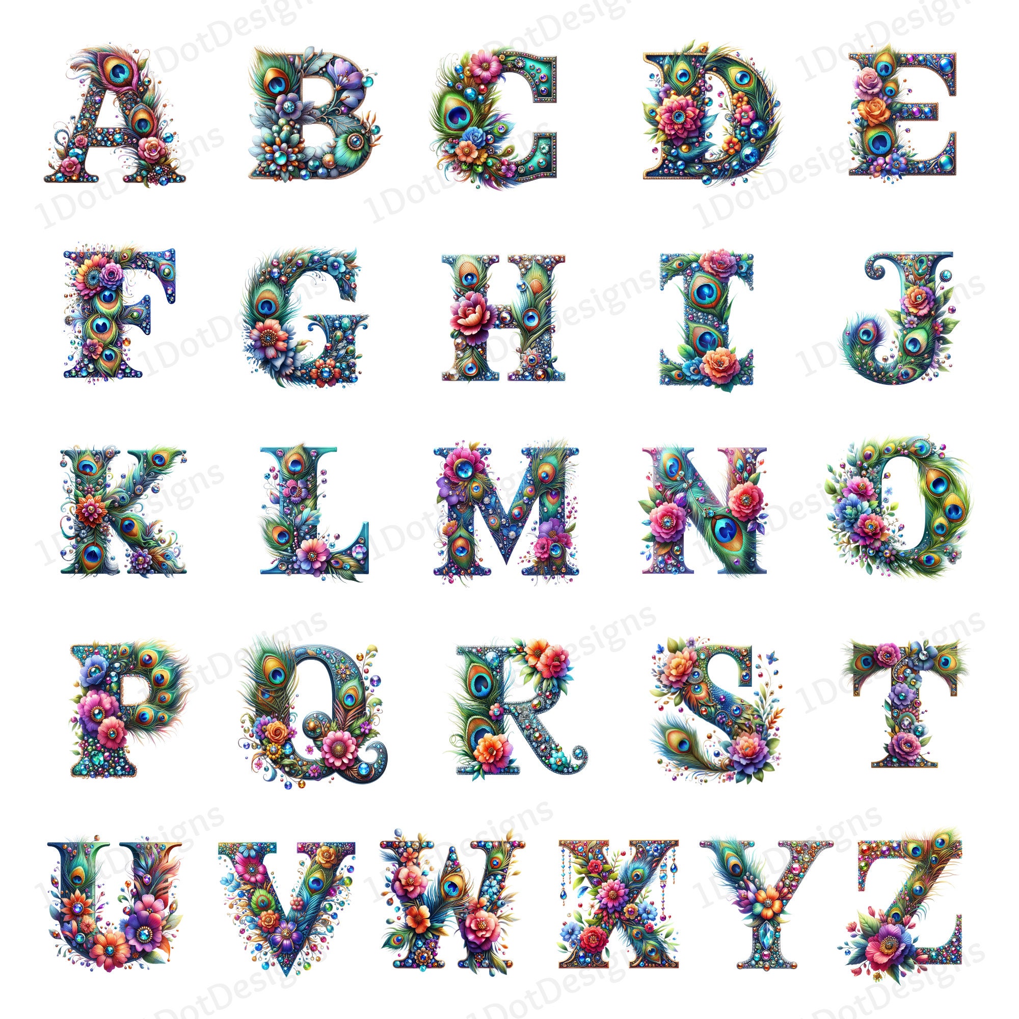 26 Fancy Peacock Alphabet Clipart Bundle, Peacock PNG, Letters Clipart ...
