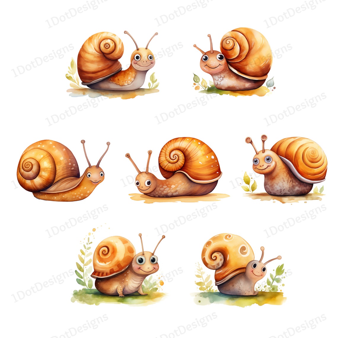 Cute Garden Snail Clipart Bundle, Nursery PNG, Botanical Clipart ...
