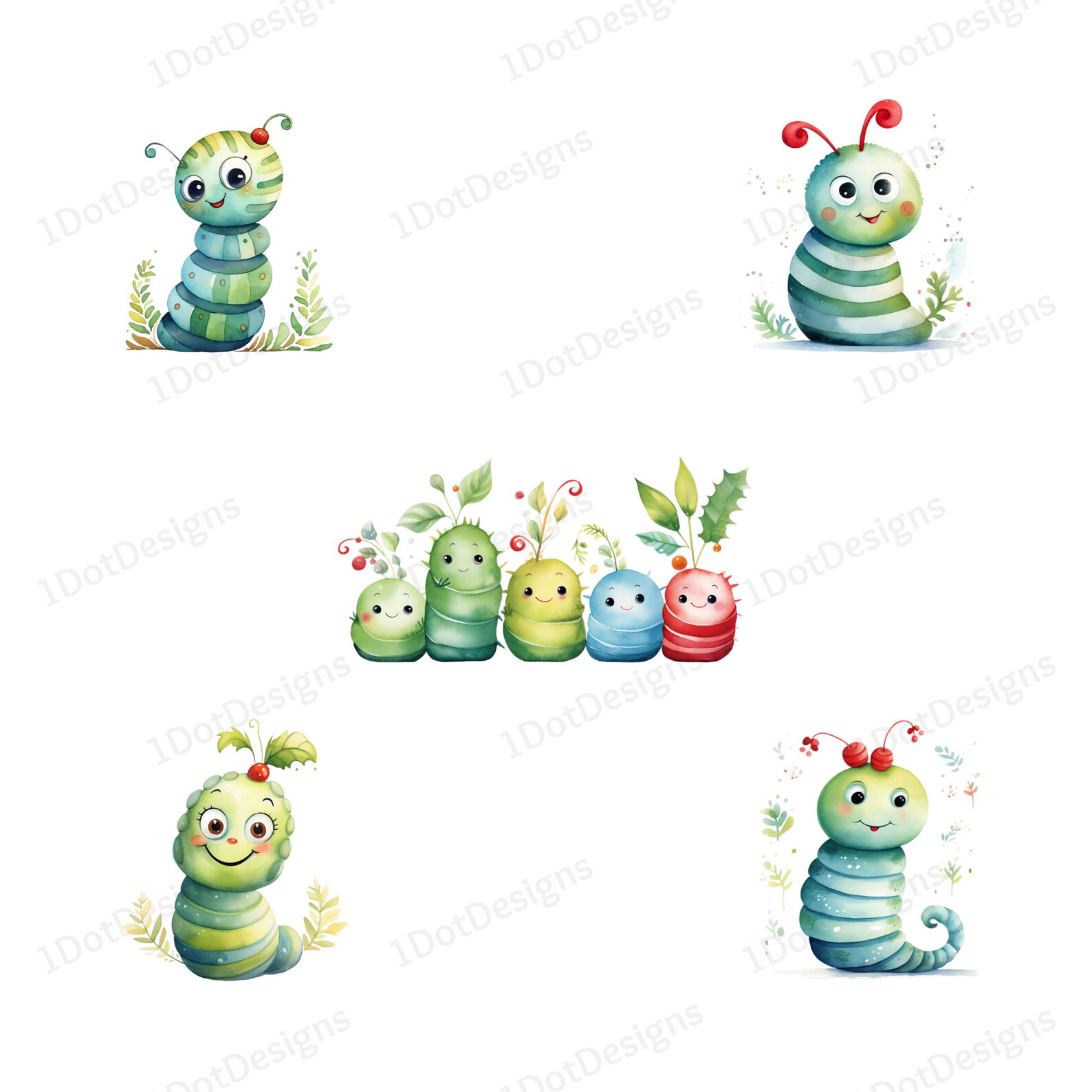 Cute Caterpillar Clipart Bundle, Christmas PNG, Christmas Clipart, Cool ...
