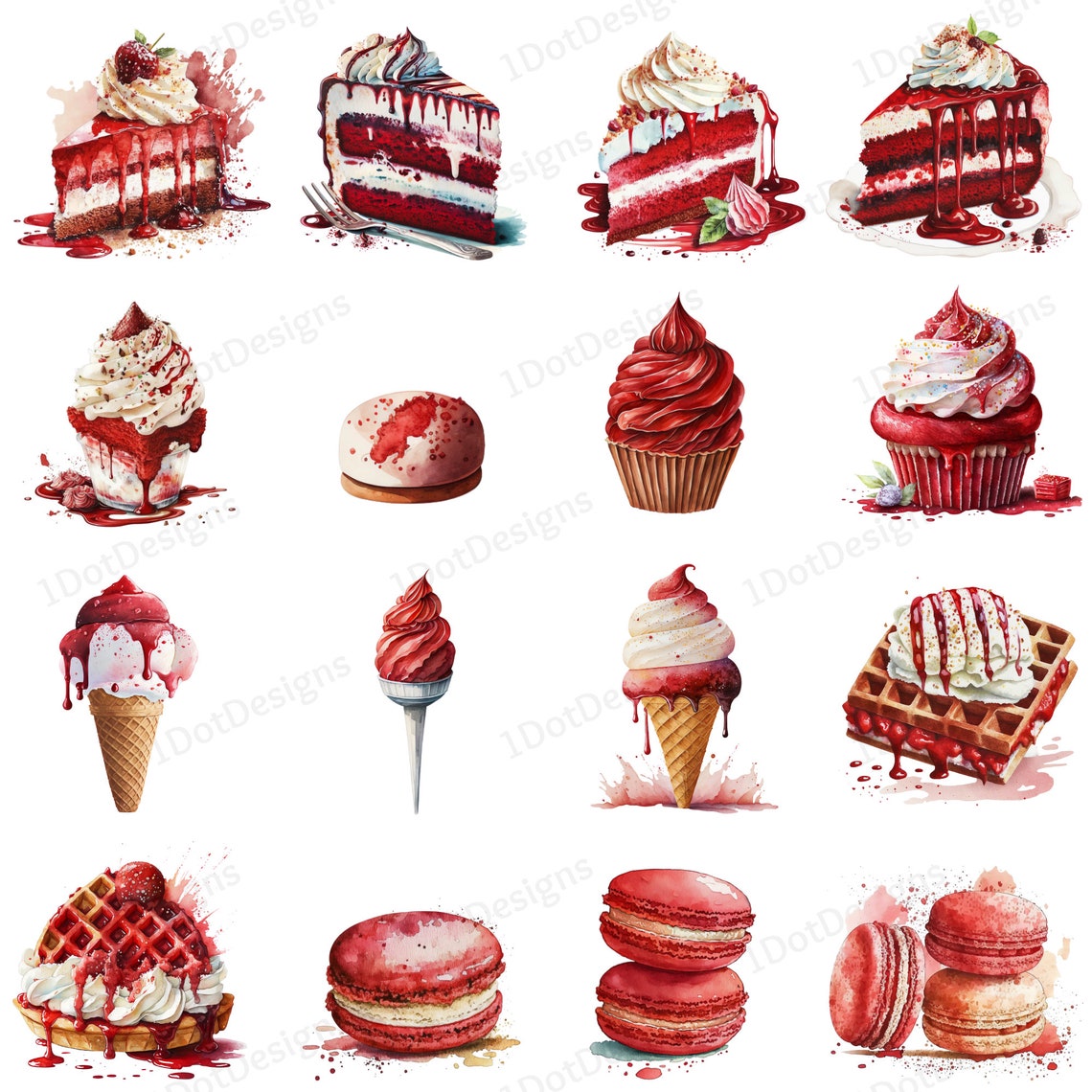 Watercolor Red Velvet Desserts Clipart, PNG Bundle (digital Download ...