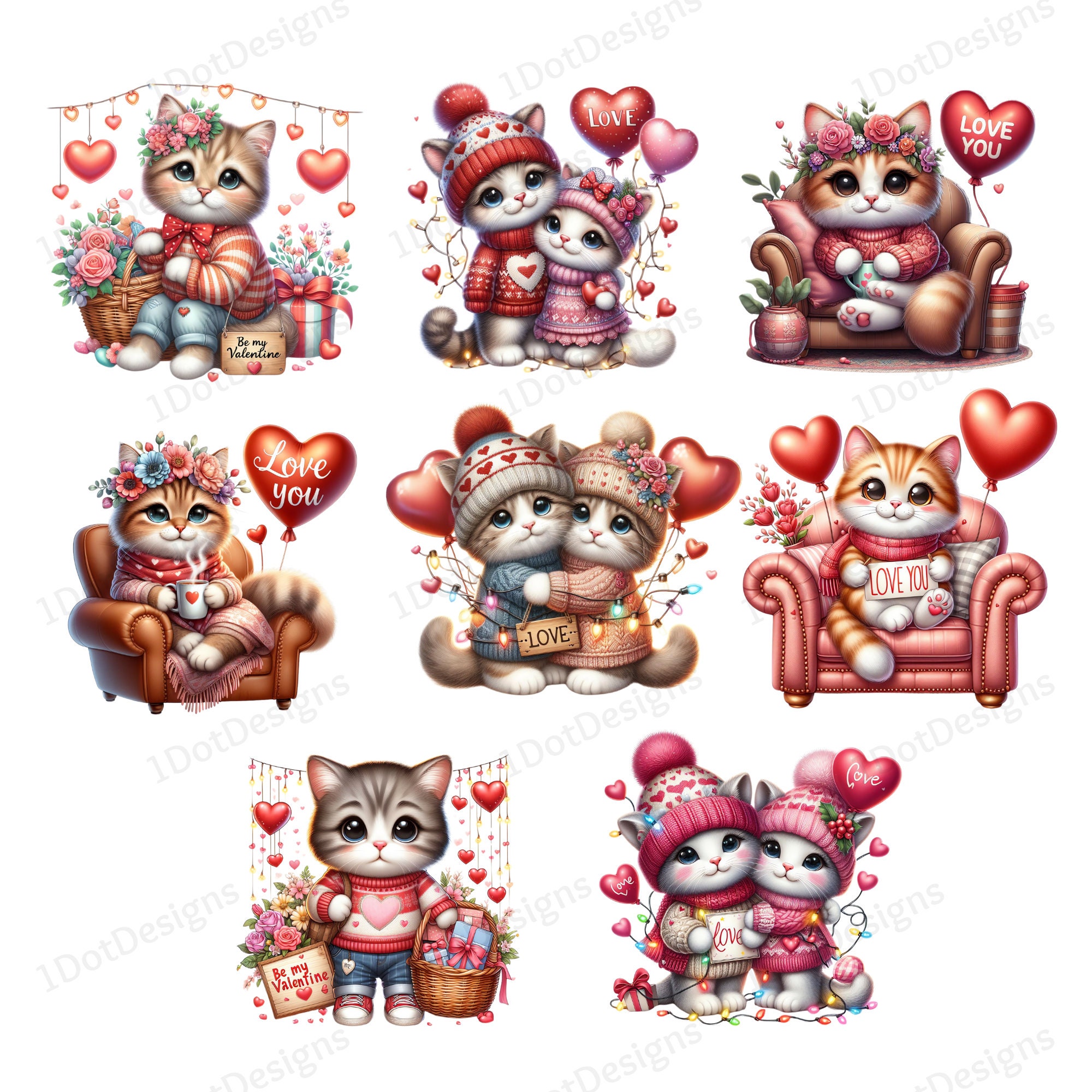 Valentine Cat Clipart Bundle, Valentines Day Clipart, Love Clipart ...