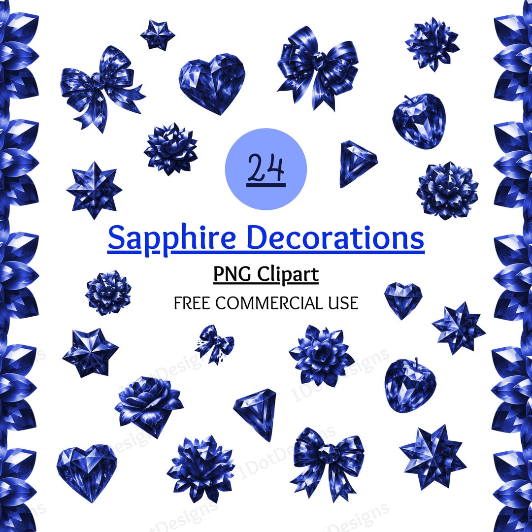 Sapphire Decorations Clipart Bundle, Crystals Clipart, Blue Gemstone ...
