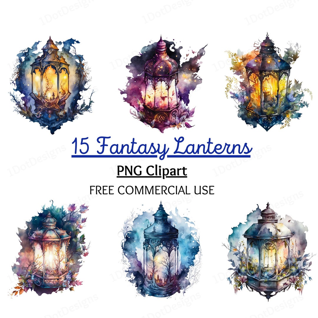 Fantasy Lantern Clipart Bundle, Lantern PNG, Watercolor Clipart, Mystic ...