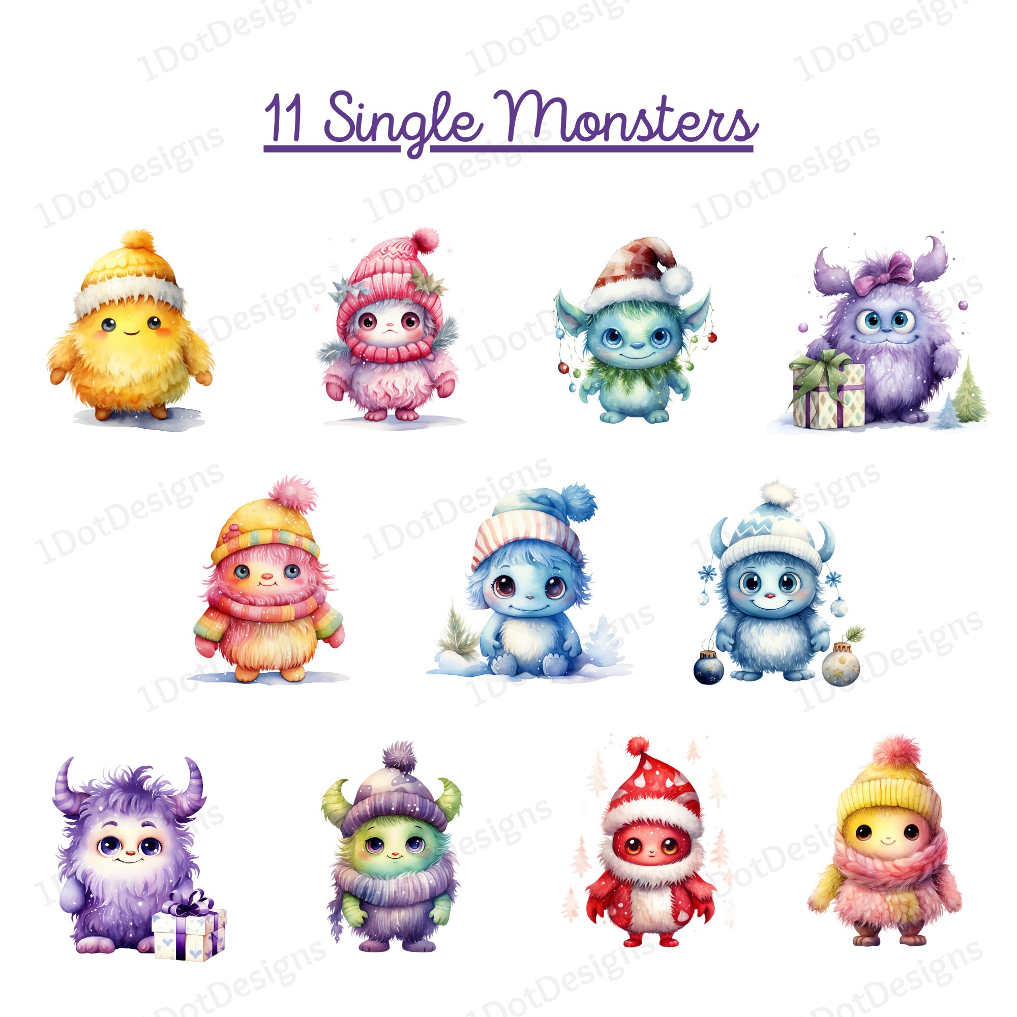Christmas Monsters Family Clipart Bundle, Christmas PNG, Christmas ...