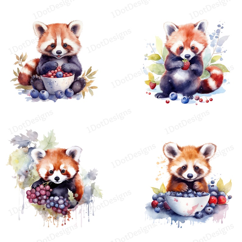 Cute Baby Red Panda Clipart Bundle Panda PNG Watercolor - Etsy