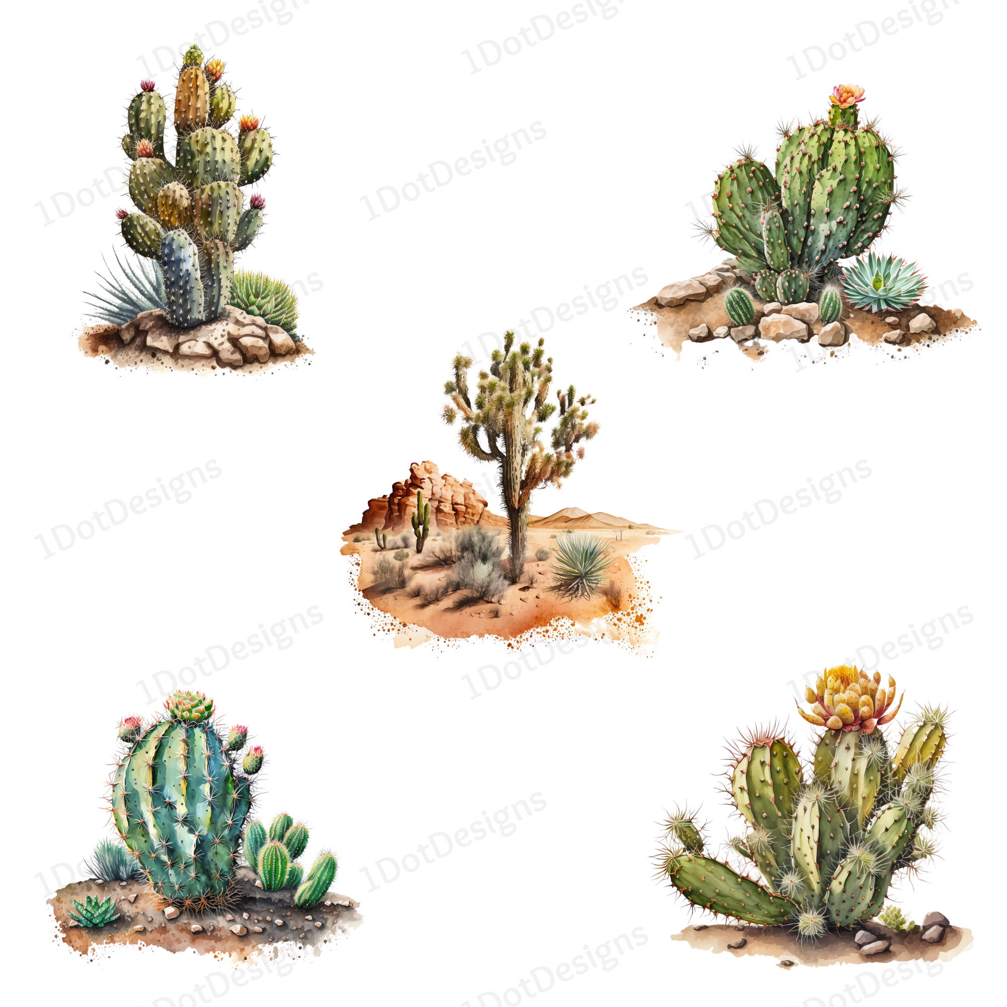 Desert Cactus Clipart Bundle, Desert PNG, Watercolor Clipart, Landscape ...