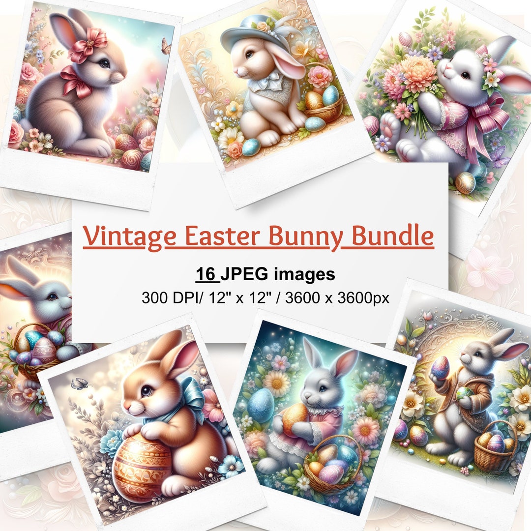 16 Jpgs Vintage Easter Bunny Digital Paper, Easter Papers, Easter ...