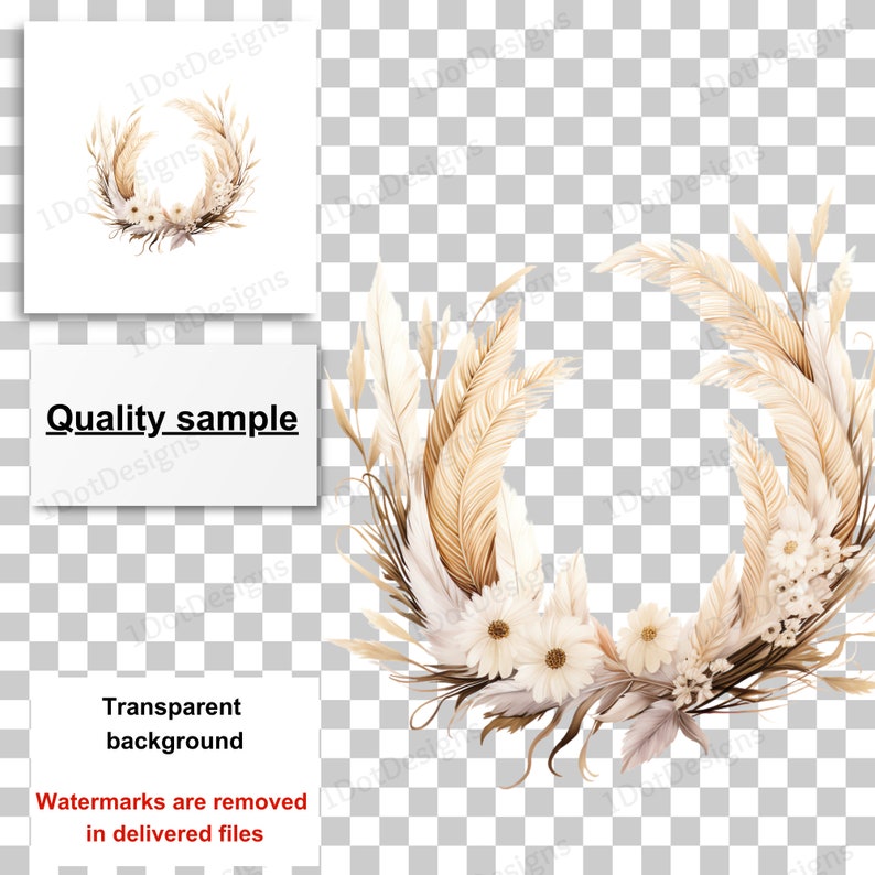 Boho Pampas Grass Wreath Clipart Bundle, Pampas Grass PNG, Round Border ...