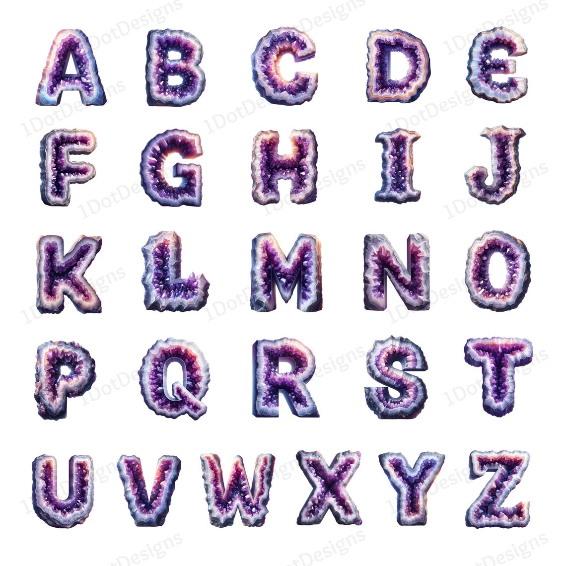Amethyst Geode Alphabet Clipart Bundle, Watercolor PNG (digital ...