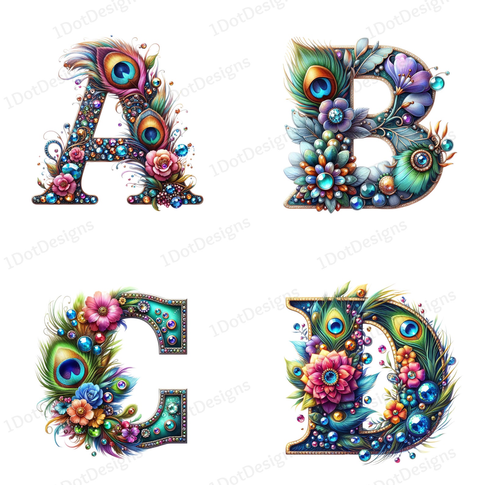 26 Fancy Peacock Alphabet Clipart Bundle, Peacock PNG, Letters Clipart ...