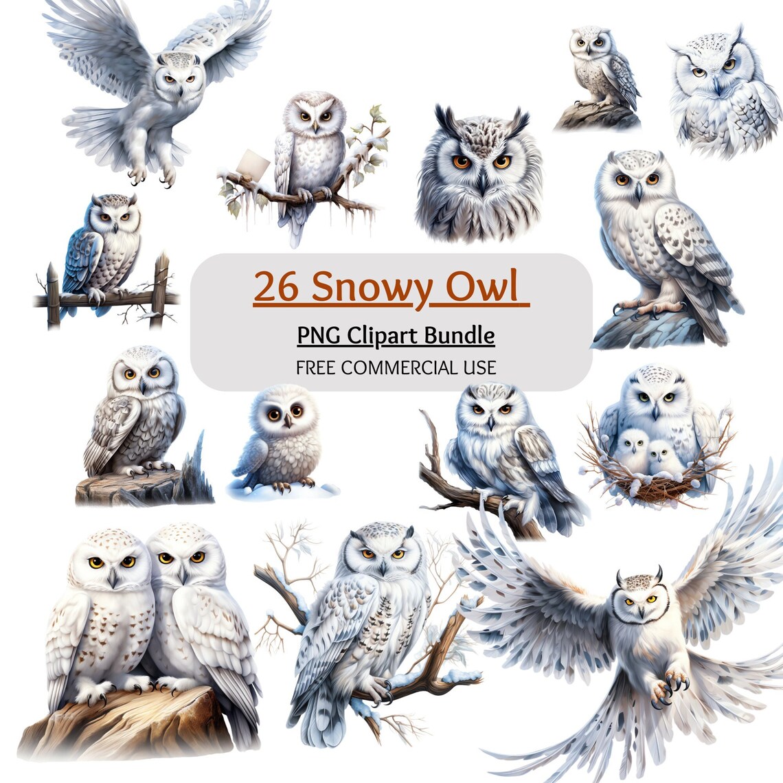 Snowy Owl Clipart Bundle, Snowy Owl PNG, Nature Clipart, Arctic Bird ...
