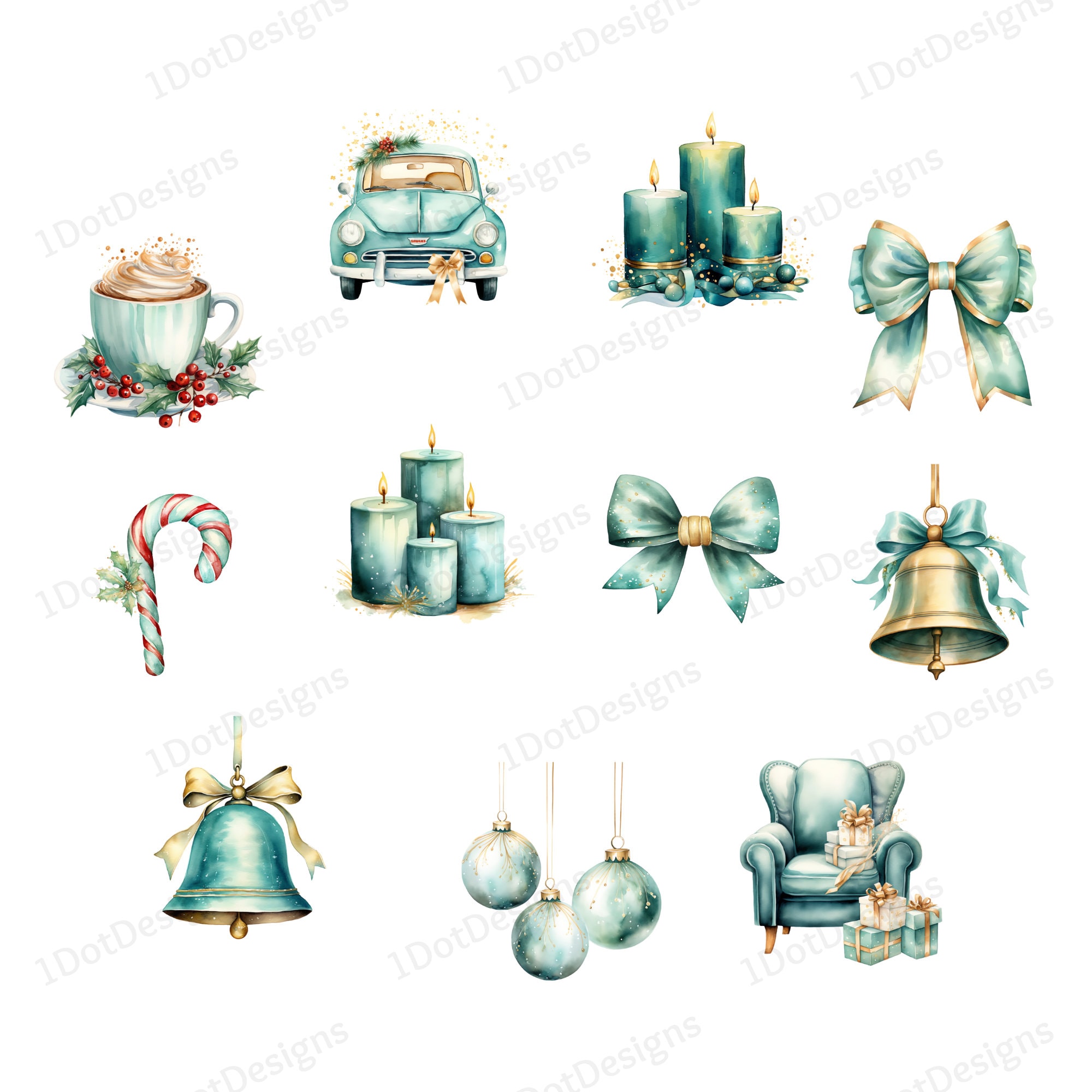 59 Teal Christmas Clipart, Christmas Bundle Clipart, Mint Christmas ...