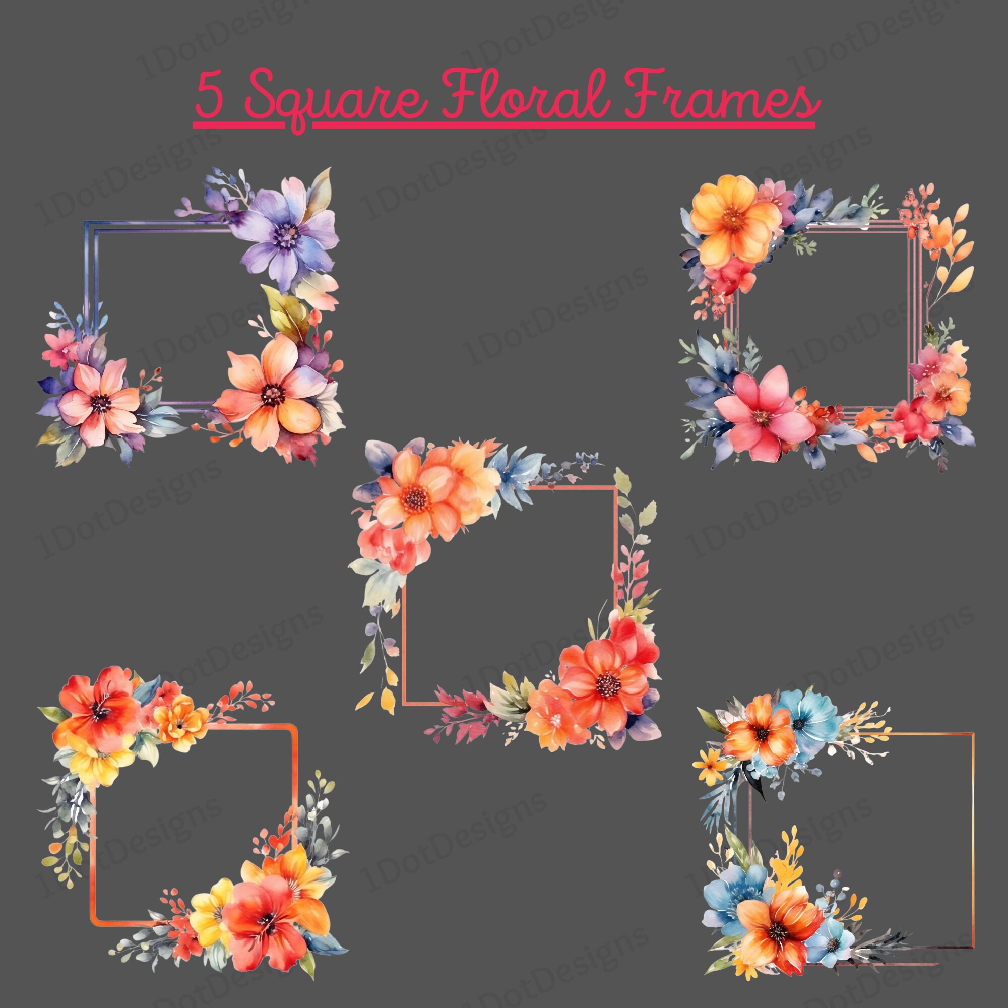 Floral Frames Clipart Bundle Summer Floral PNG Watercolor - Etsy