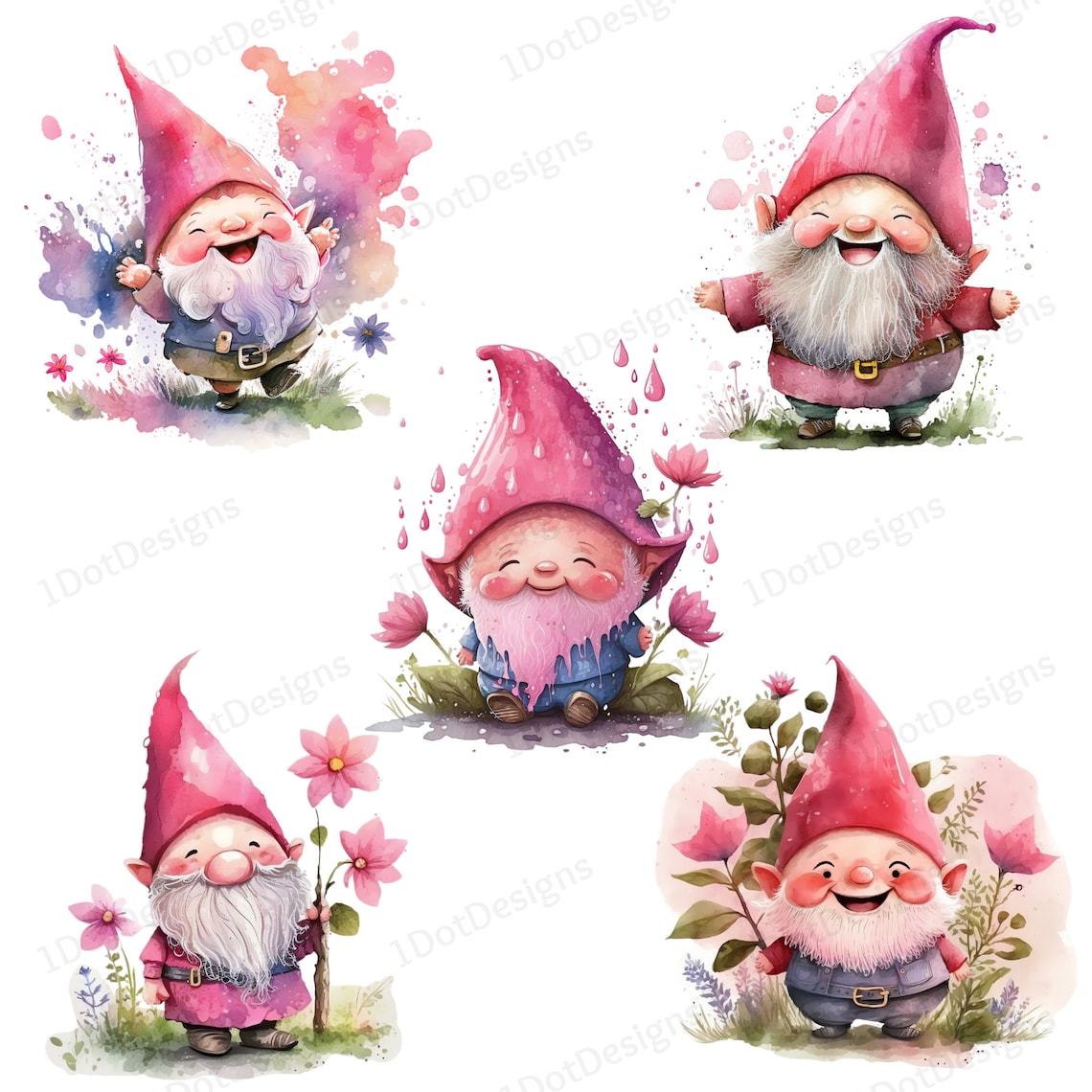 Pink Garden Gnome PNG Clipart, Watercolor Gnomes, Gnome Png, Floral ...