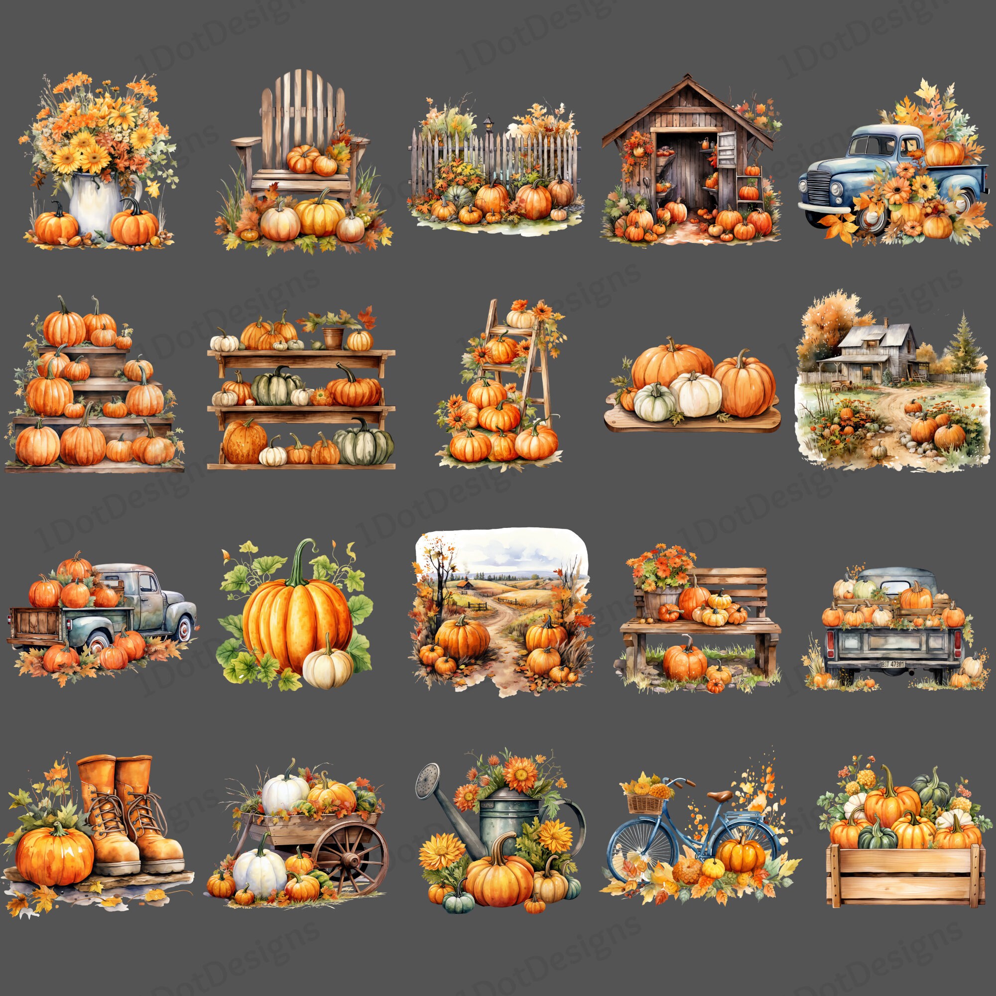 Pumpkin Garden Clipart Bundle Halloween PNG Pumpkins - Etsy