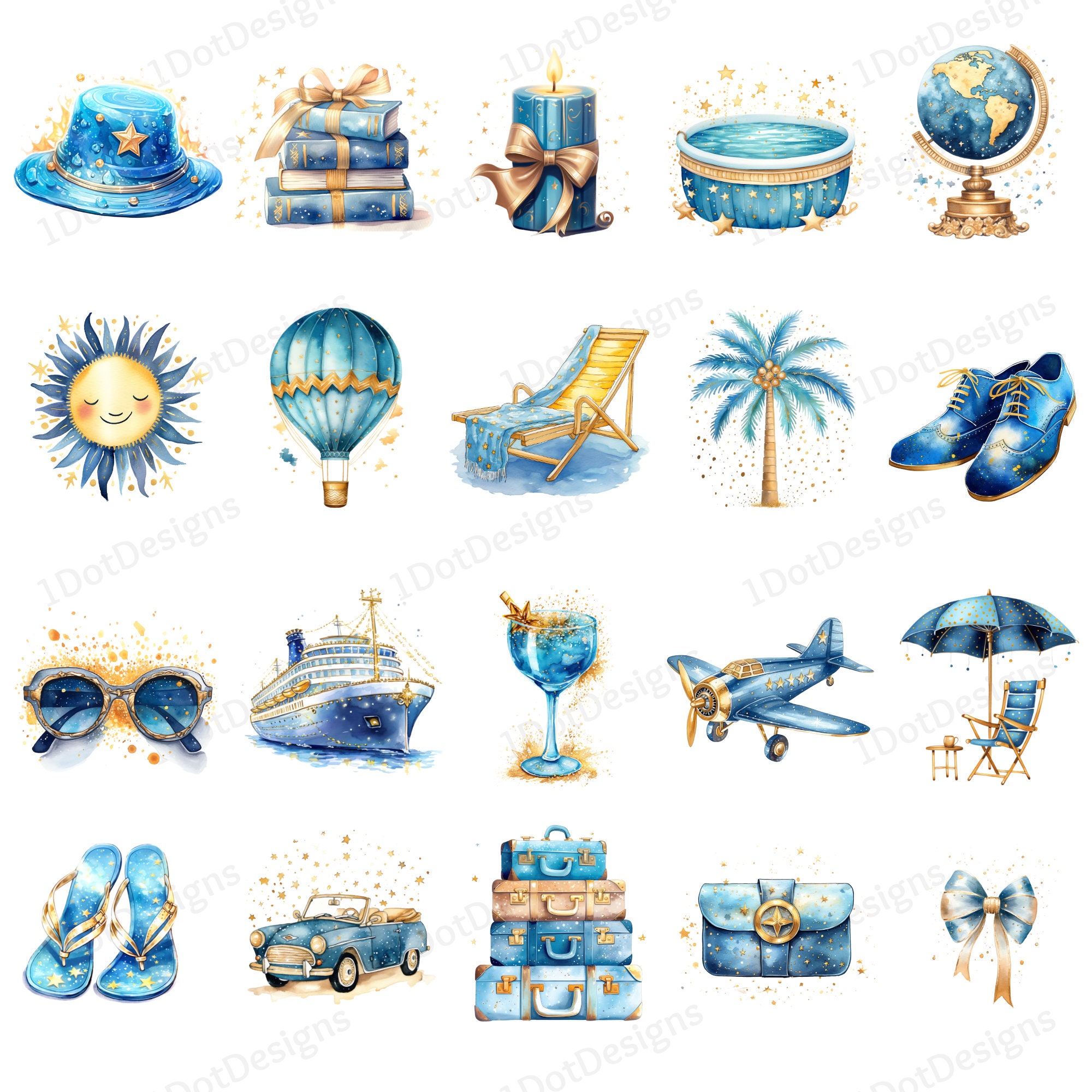 Festive Vacation Clipart Bundle, Christmas Vacation PNG, Watercolor ...