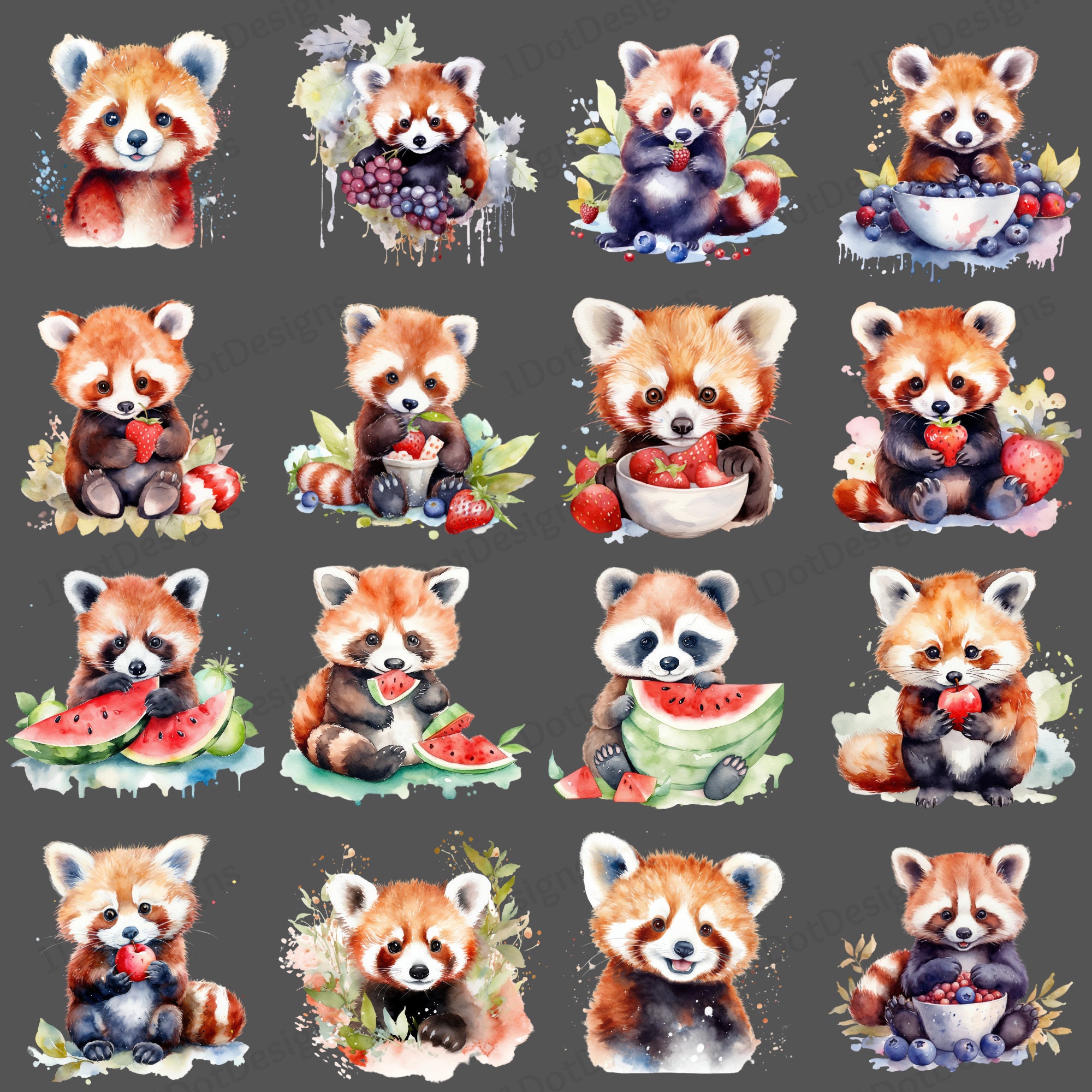 Cute Baby Red Panda Clipart Bundle Panda PNG Watercolor - Etsy