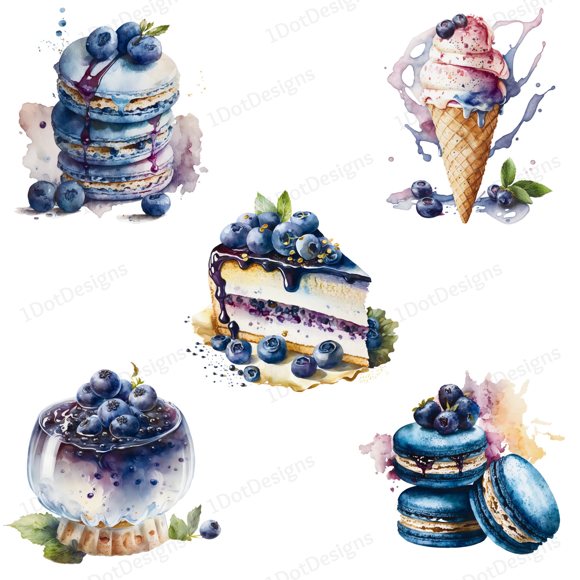 Blueberry Dessert Clipart Bundle Summer PNG Watercolor - Etsy