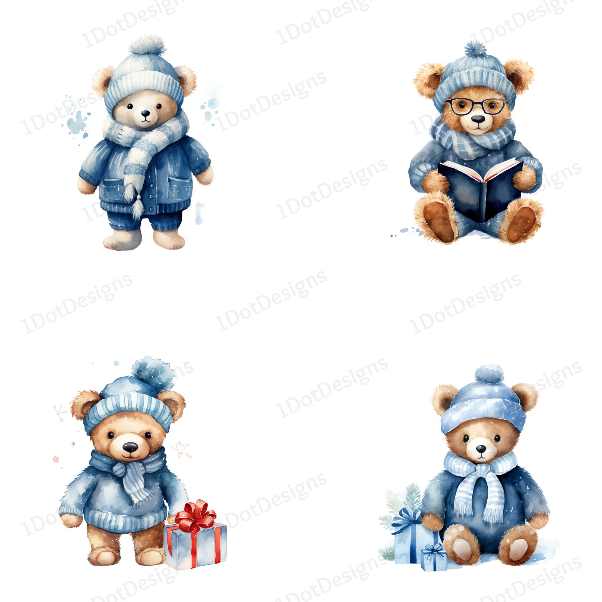 Winter Teddy Bear Clipart Bundle, Christmas PNG, Christmas Clipart ...
