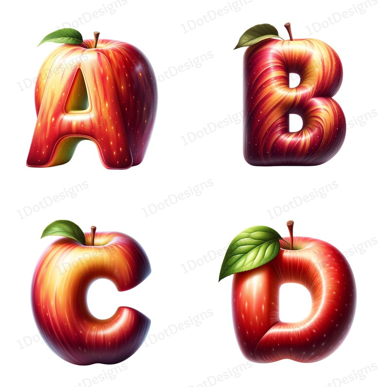 36 Apple Alphabet Clipart Bundle, Apple PNG, Letters Clipart, Fancy ...
