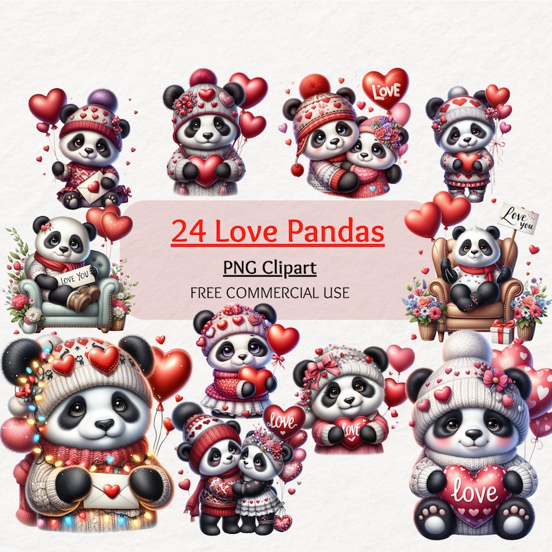 Valentines Panda Clipart Bundle, Valentines Clipart, Panda Png ...