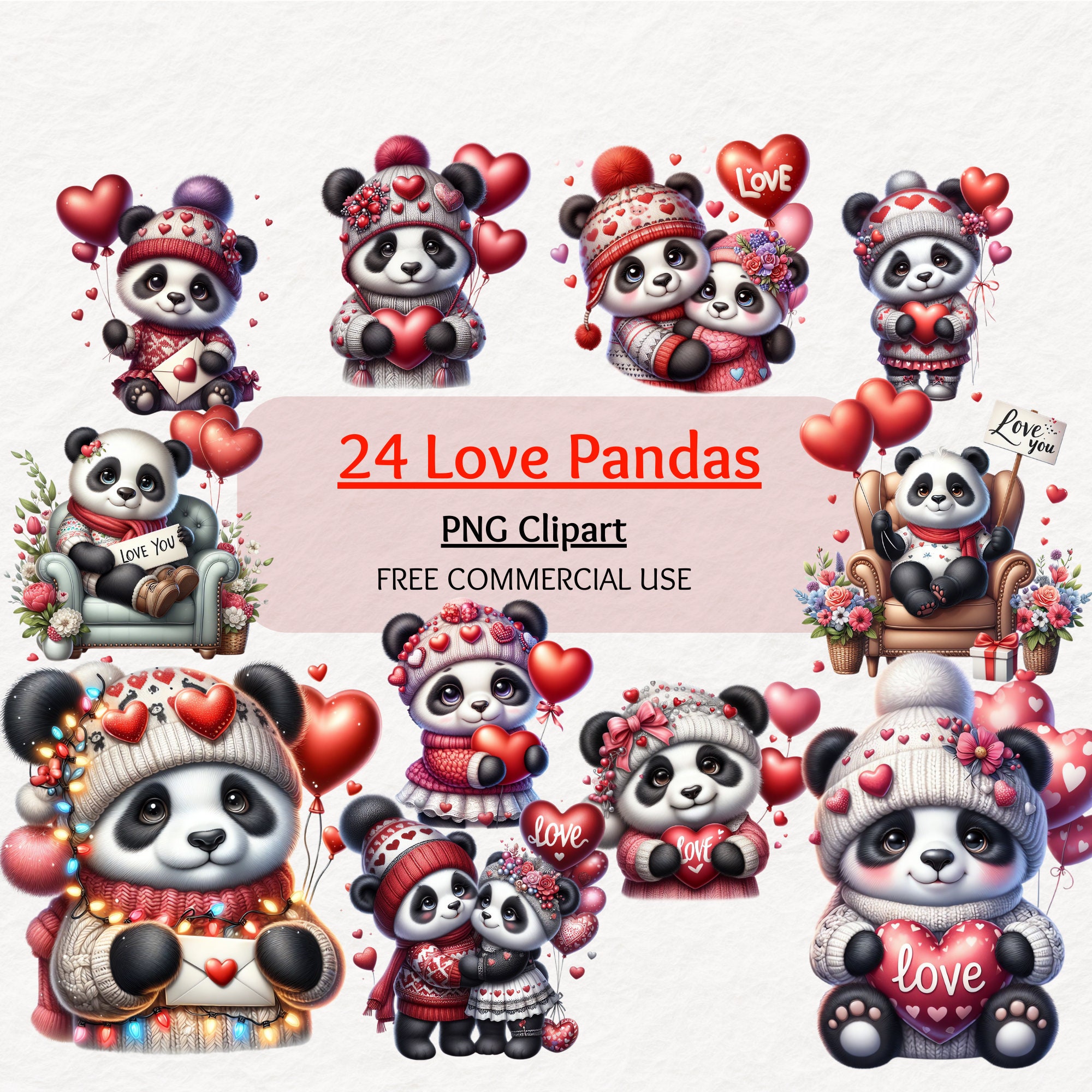 Valentines Panda Clipart Bundle, Valentines Clipart, Panda Png ...