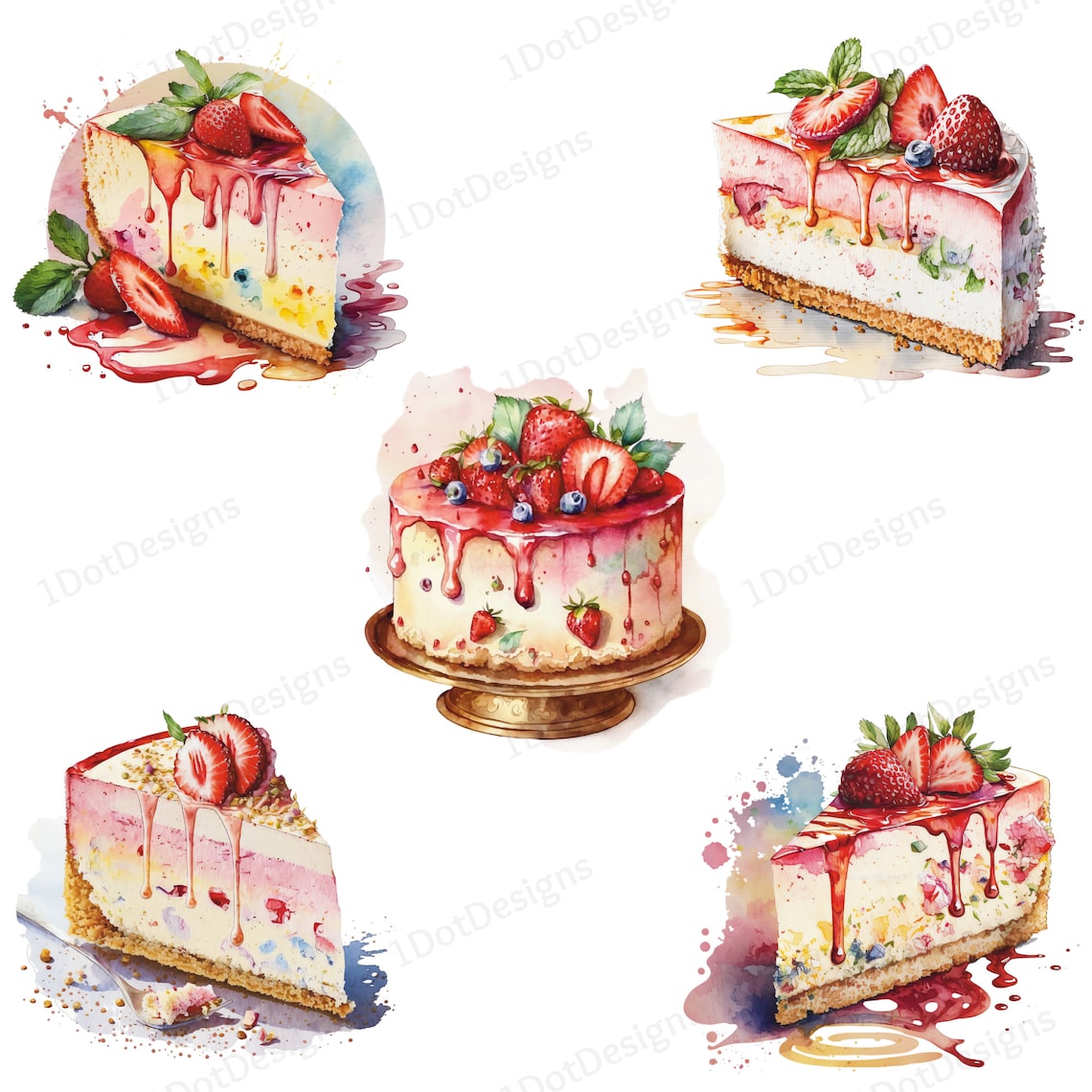 Strawberry Birthday Cake Clipart Bundle Summer PNG - Etsy