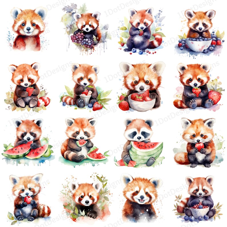 Cute Baby Red Panda Clipart Bundle Panda PNG Watercolor - Etsy