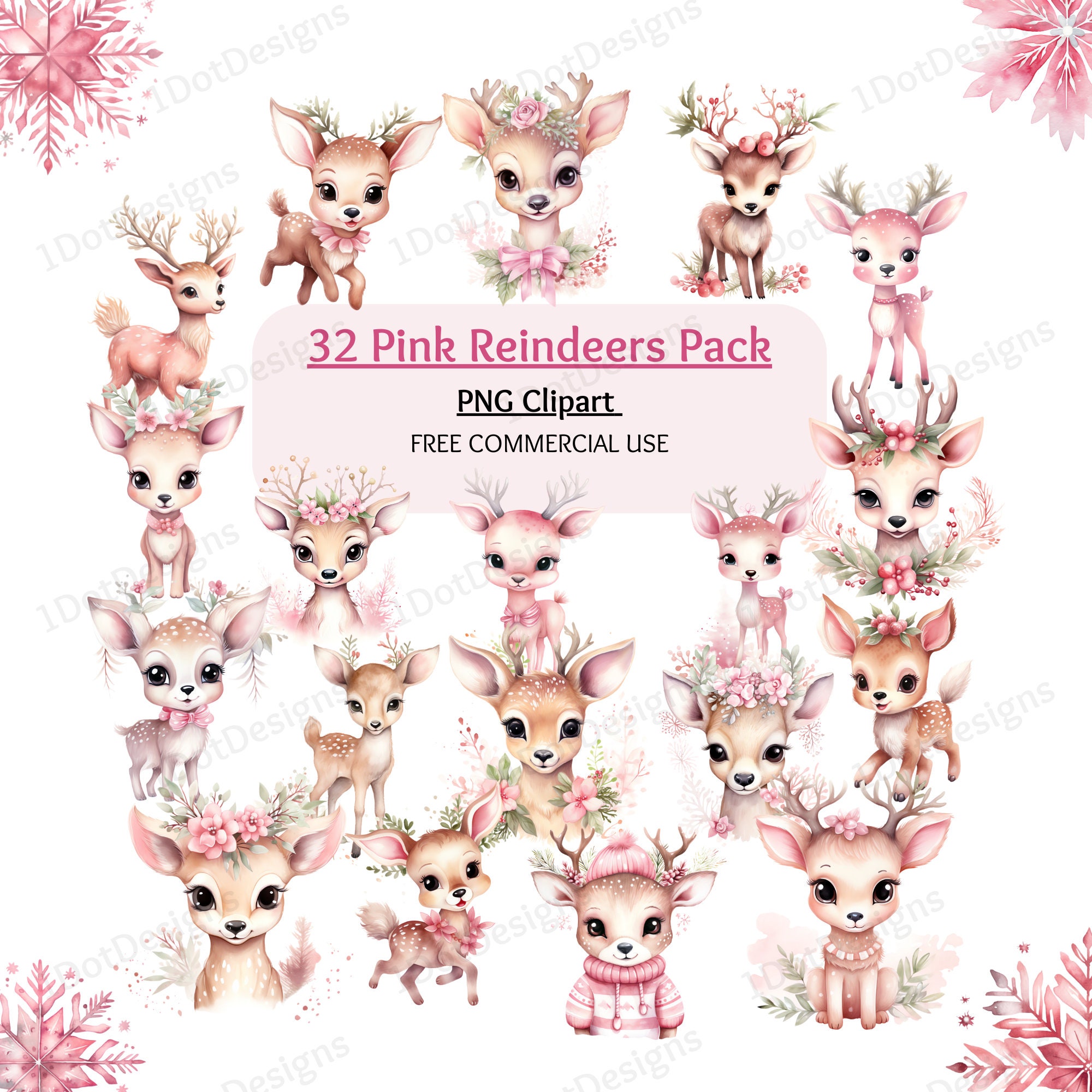 Pink Reindeer Clipart Bundle, Christmas PNG, Christmas Clipart, Baby ...
