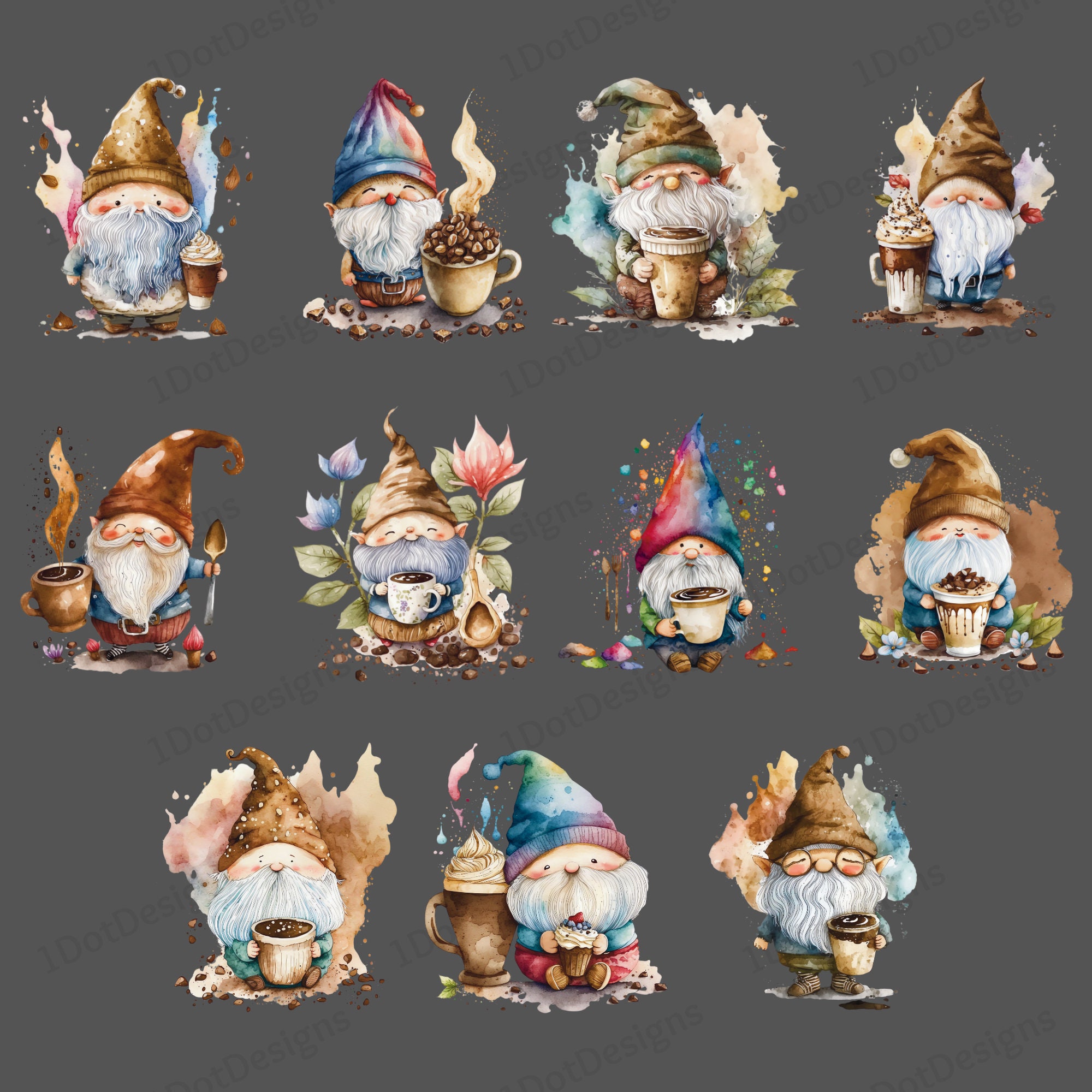 Coffee Gnome PNG Clipart, Watercolor Gnomes, Gnome Png, Coffee Clipart ...