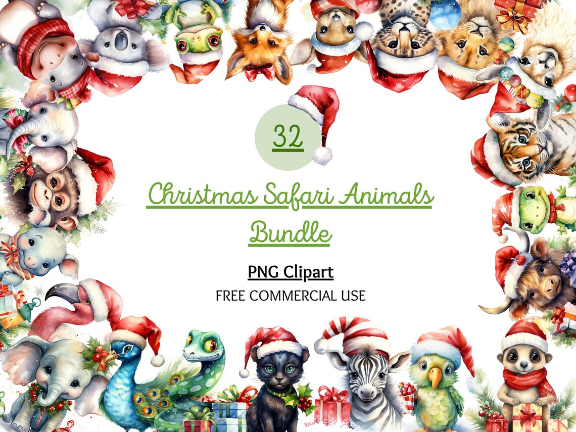 Christmas Safari Clipart Bundle, Christmas PNG, Christmas Clipart ...