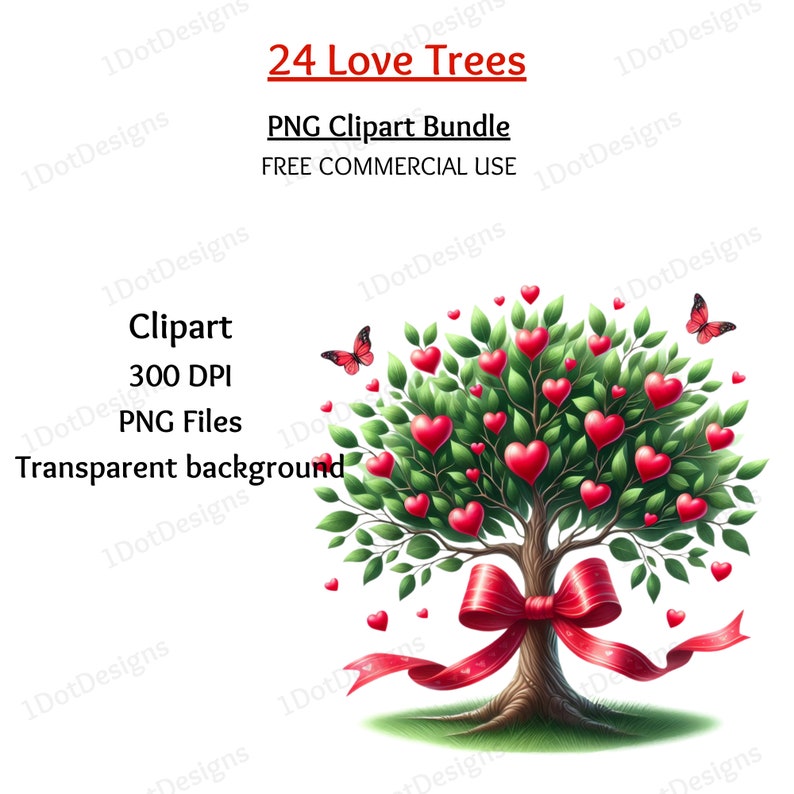 Love Tree Clipart Bundle, Love Clipart, Tree of Love, Valentines ...