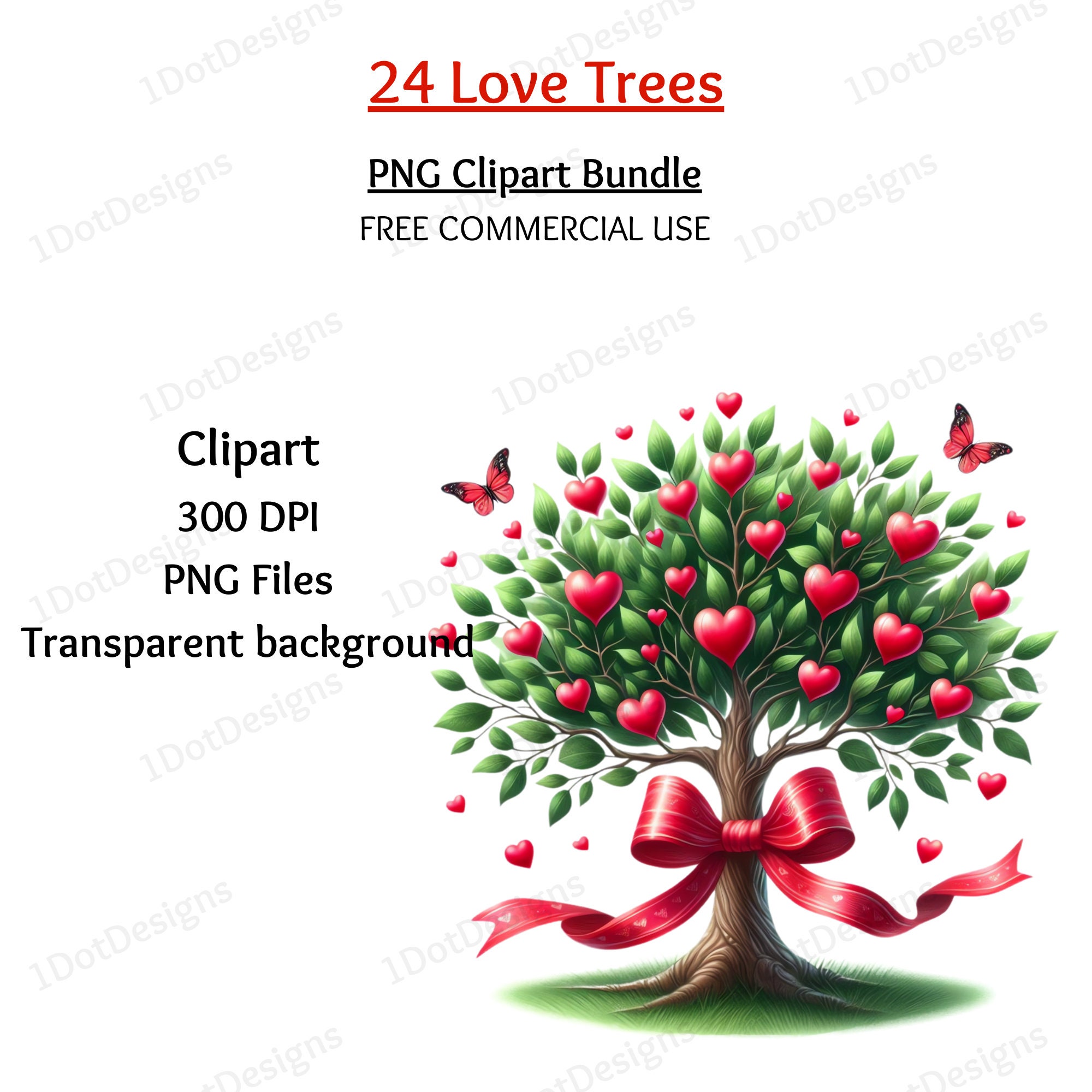 Love Tree Clipart Bundle, Love Clipart, Tree of Love, Valentines ...