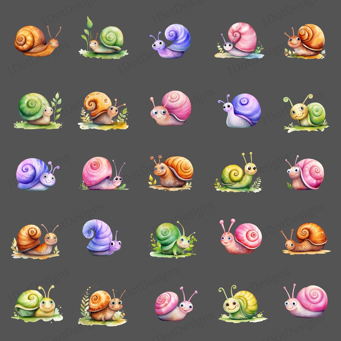 Cute Garden Snail Clipart Bundle, Nursery PNG, Botanical Clipart ...