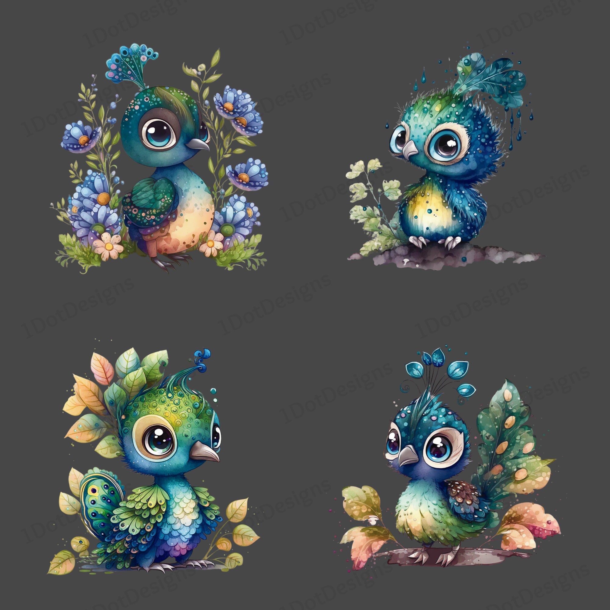 Cute Watercolor Baby Peacock Clipart Bundle (digital Download) - Etsy