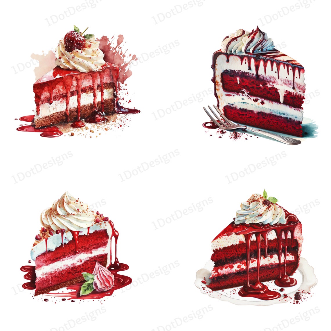 Red Velvet Desserts Clipart Bundle, Summer PNG, Watercolor Clipart, Red ...